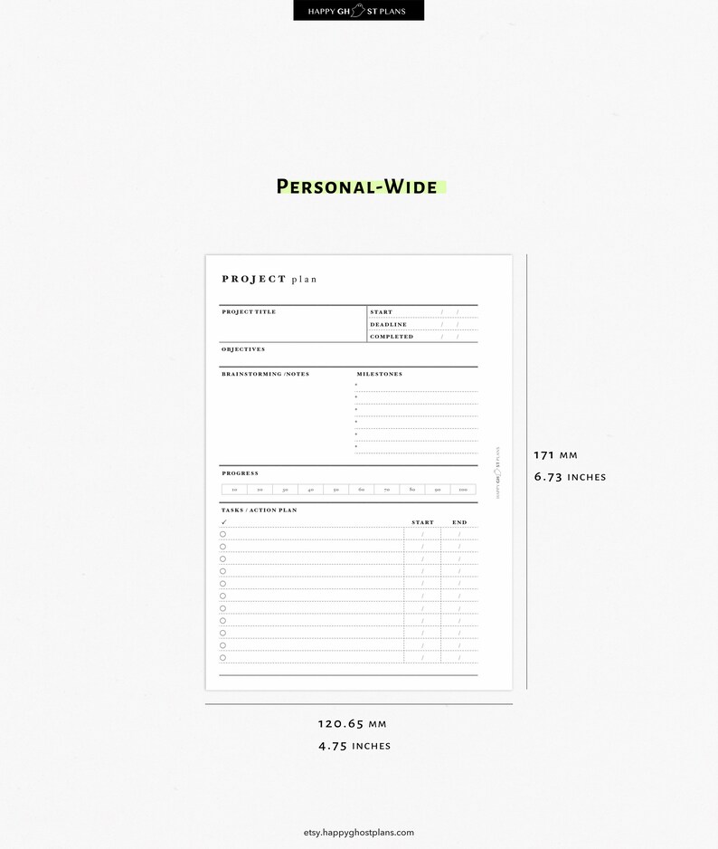 Project Planner Printable Insert for Personal Wide Planner, for Action ...