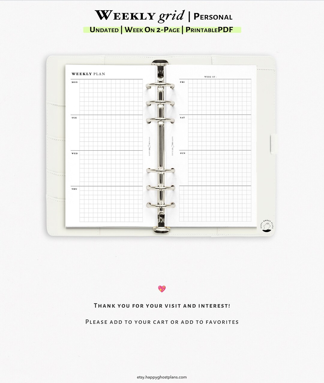 Weekly Planner Printable Personal Size Insert | Simple Undated Weekly ...