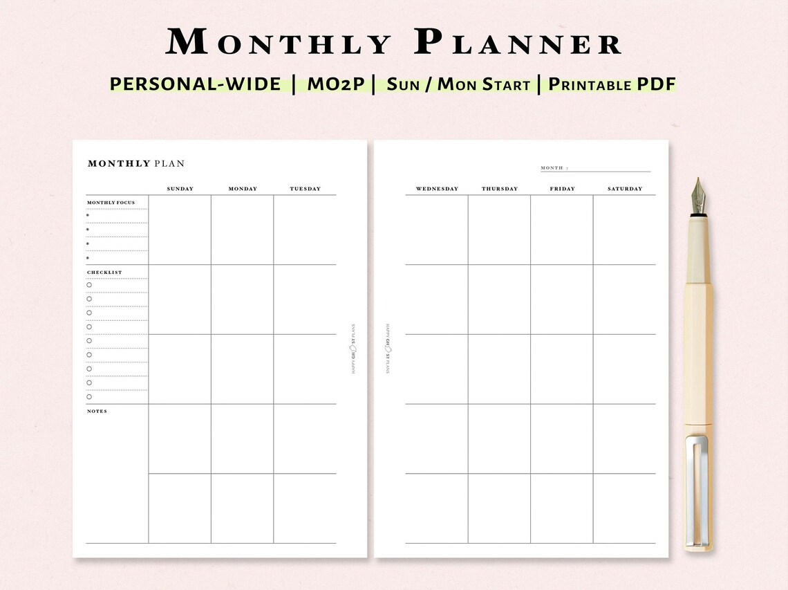 Monthly Planner Printable Personal-wide Size Inserts Month | Etsy