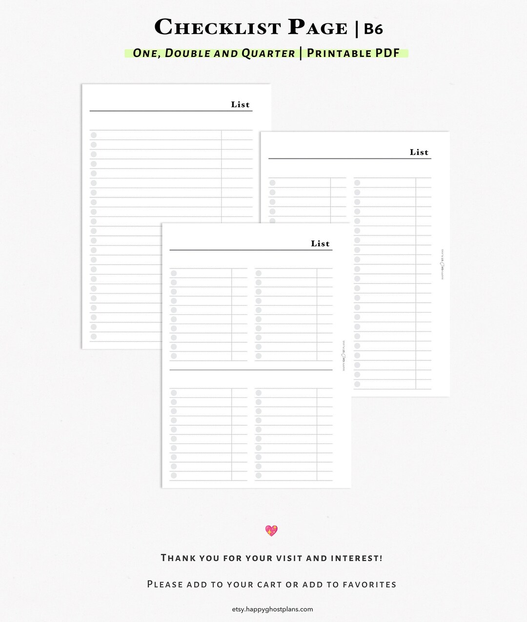 Checklist Template Printable B6 5x7 In Planner Insert - Etsy