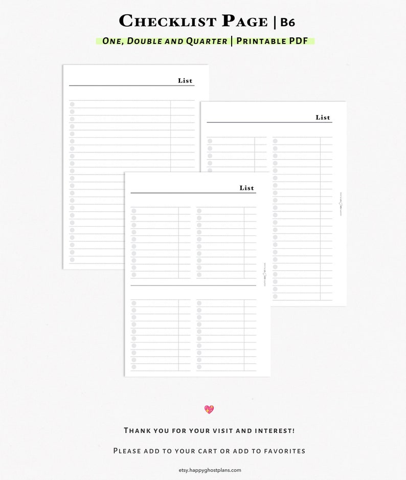 Checklist Template Printable B6 5x7 In Planner Insert - Etsy