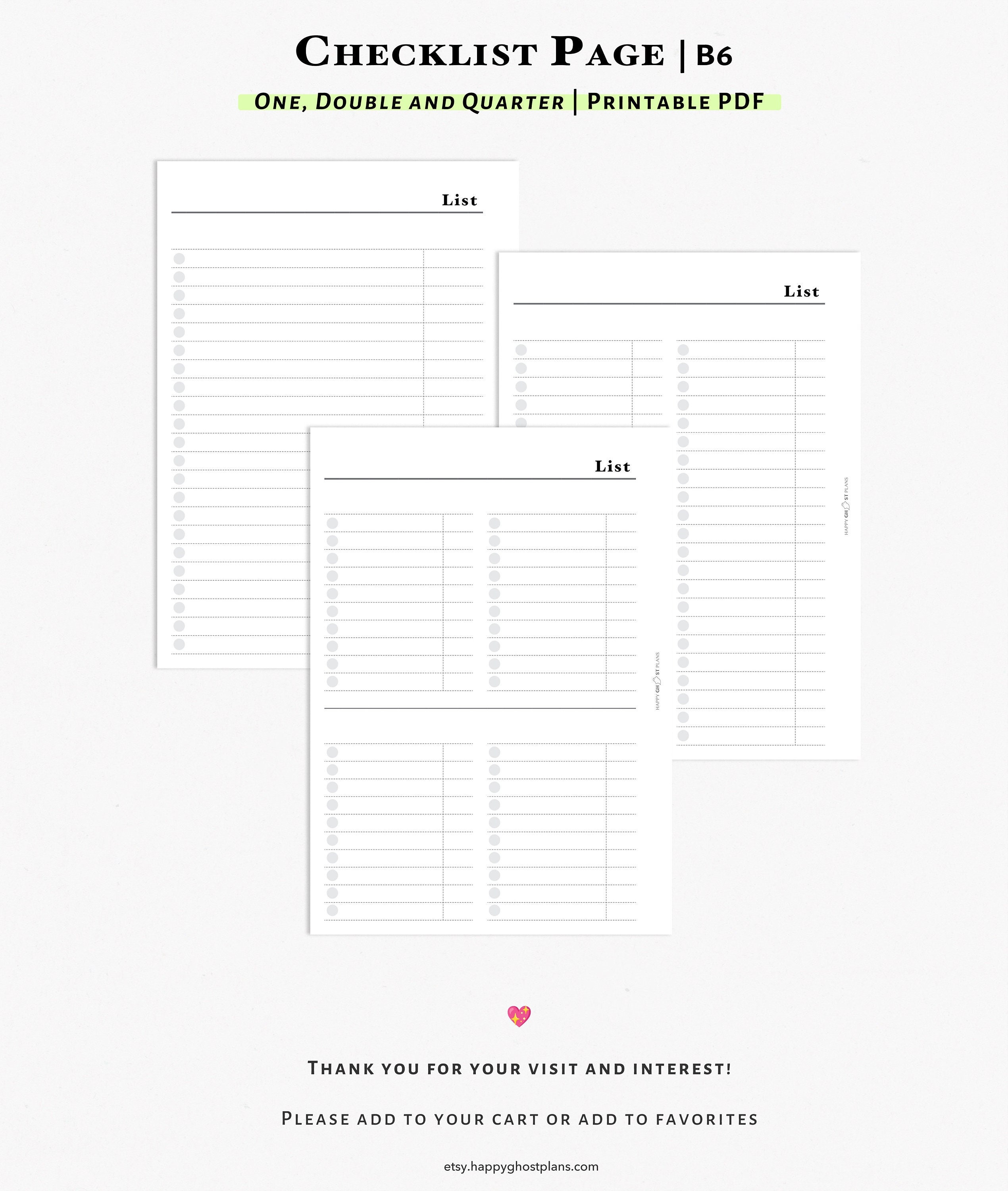 Checklist Template Printable B6 5x7 In Planner Insert - Etsy