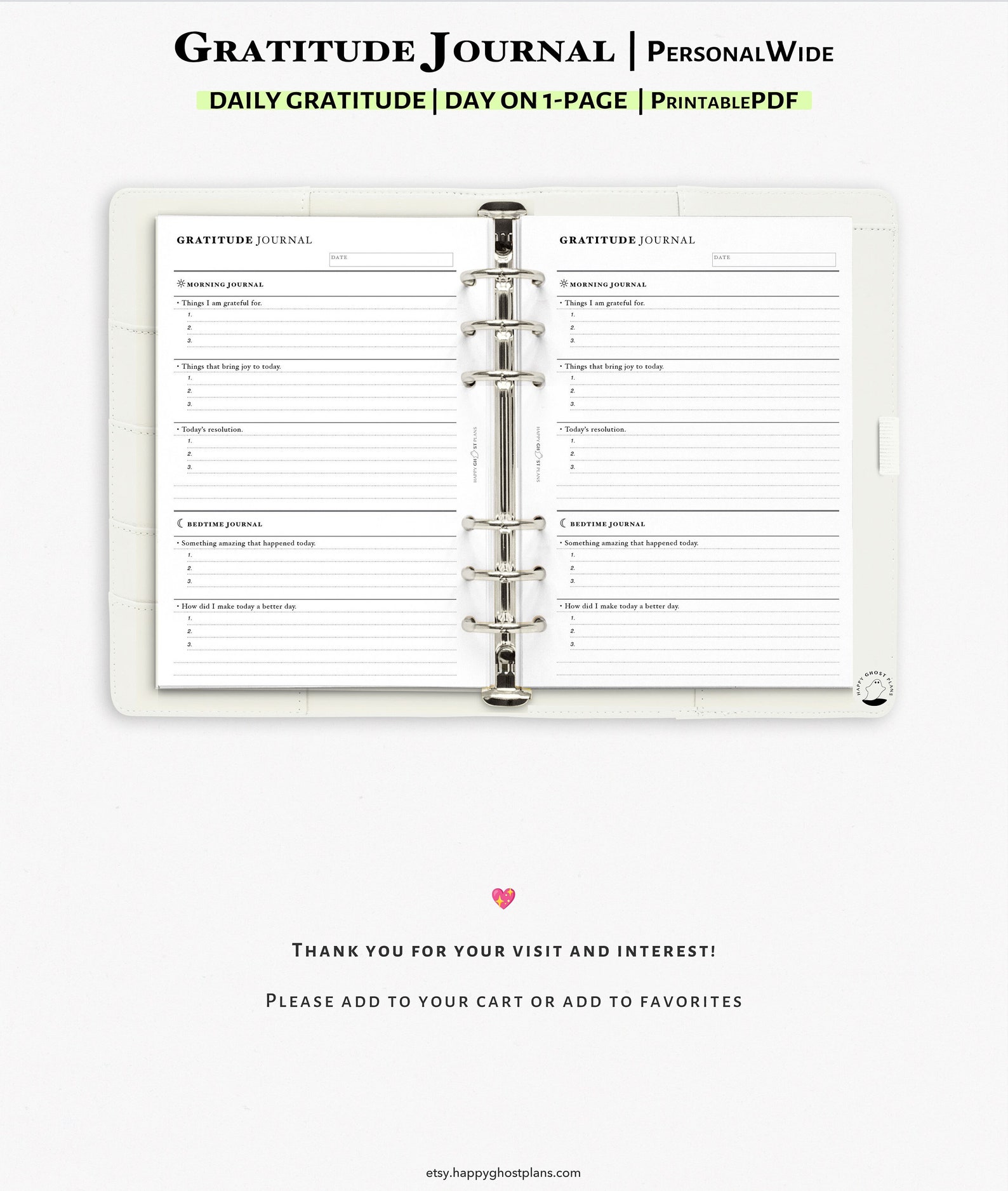 Daily Gratitude Journal Printable Personal-wide Planner Insert Grateful ...