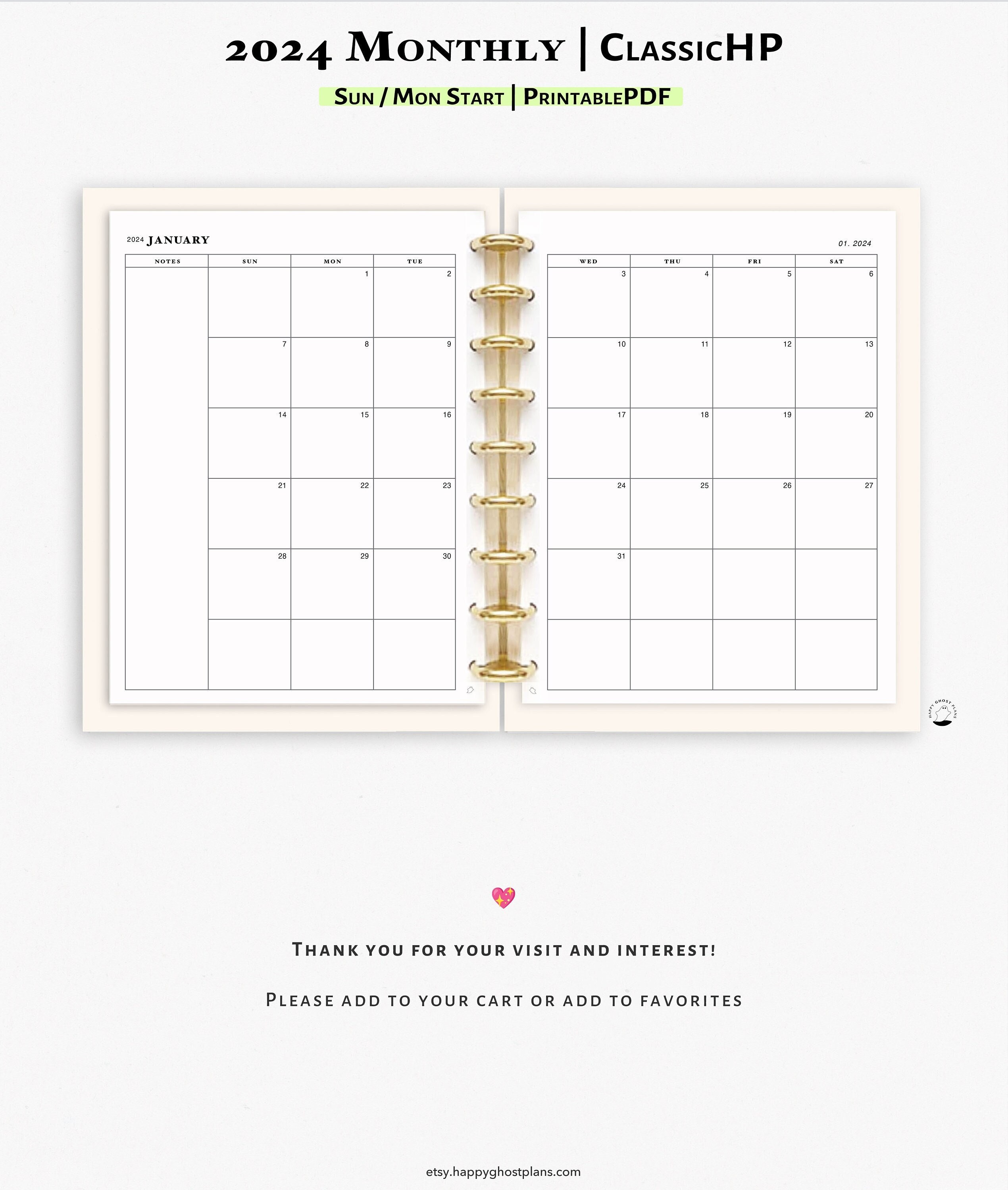 2024 Monthly Planner Printable Classic Happy Planner Size Insert Month ...