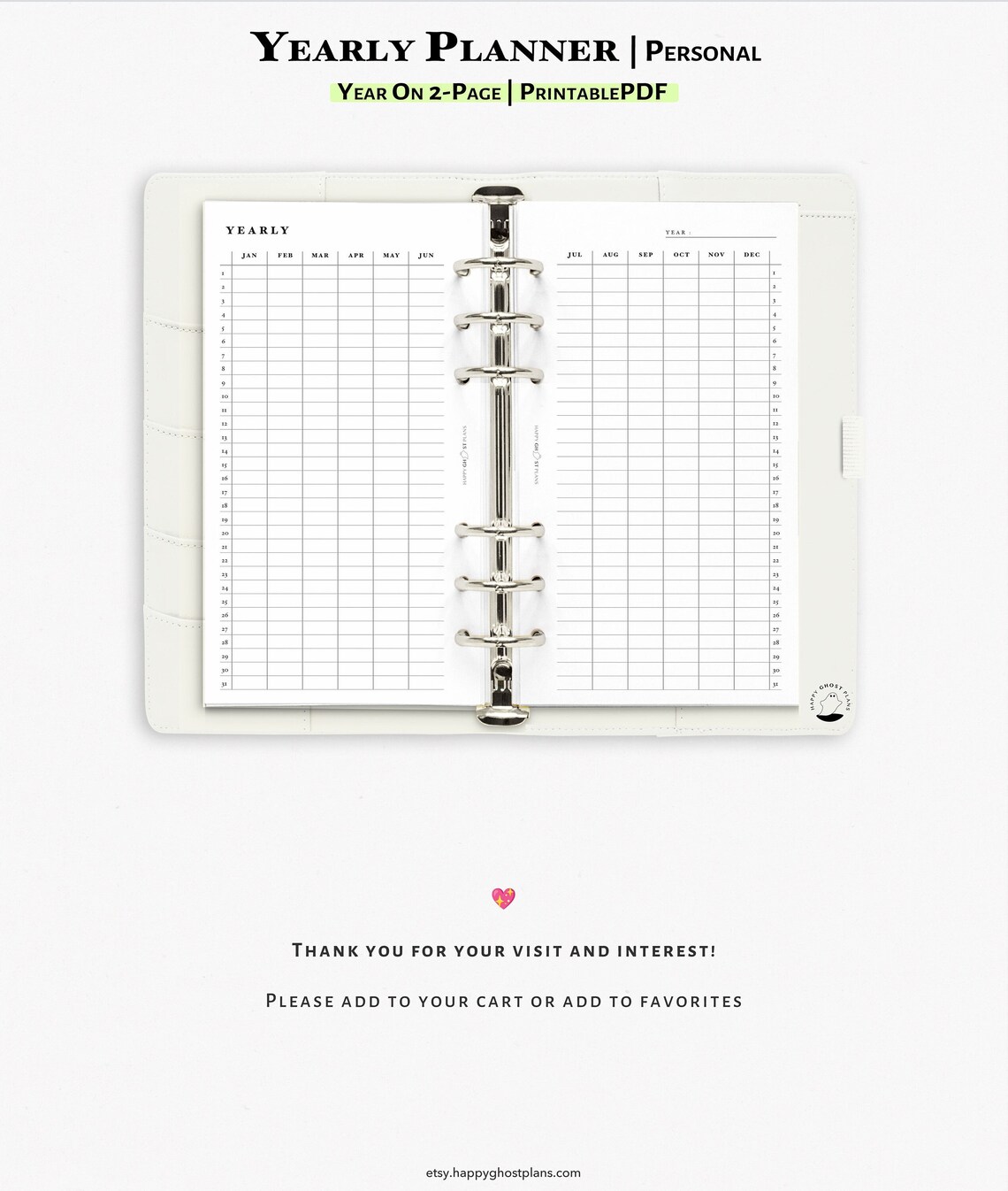 Year at a Glance Planner Printable: Undated Personal Size (PDF) | Y103 ...