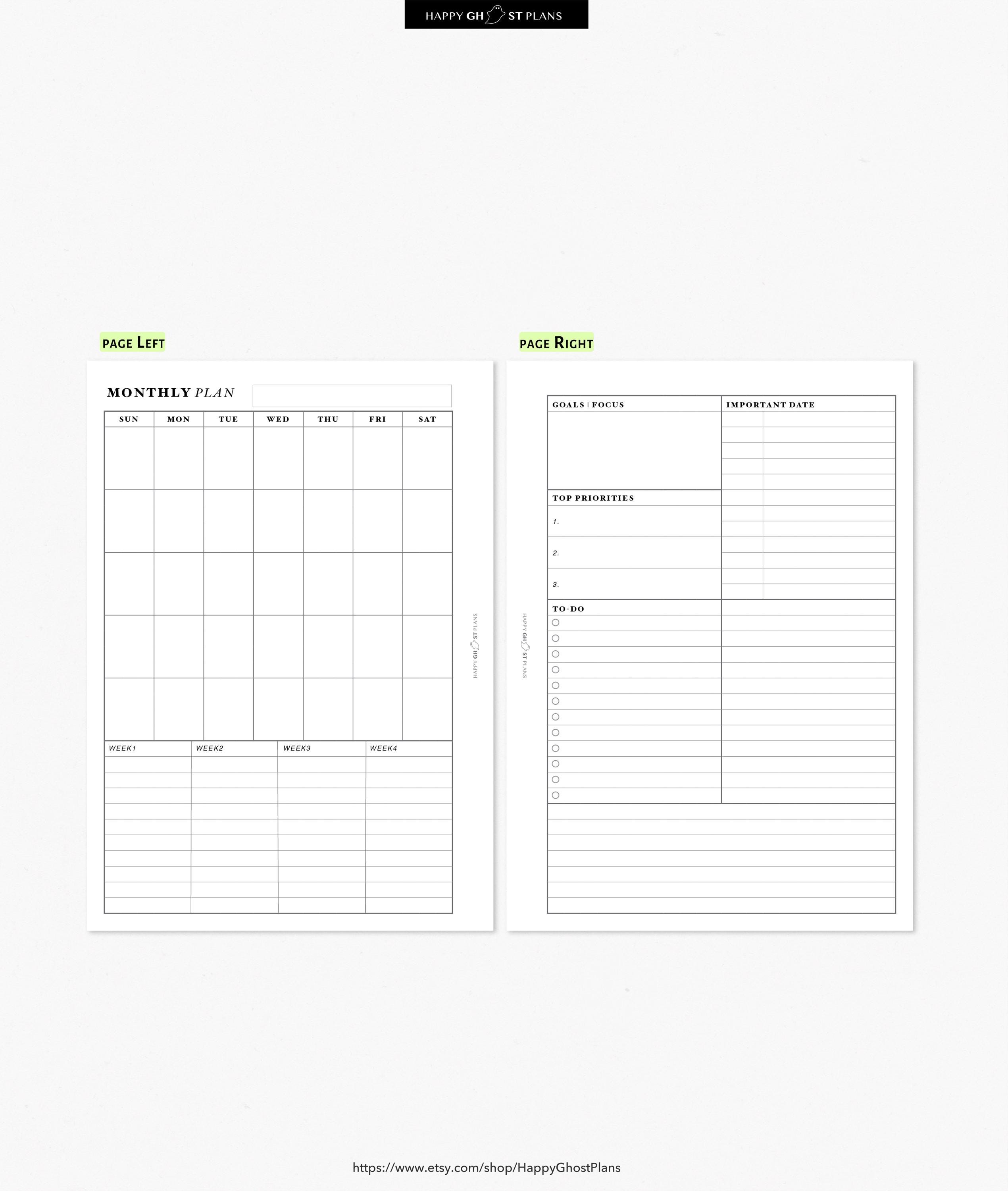 Monthly Planner, Printable Insert for B6 Size (5x7 In) Planner | M122 ...