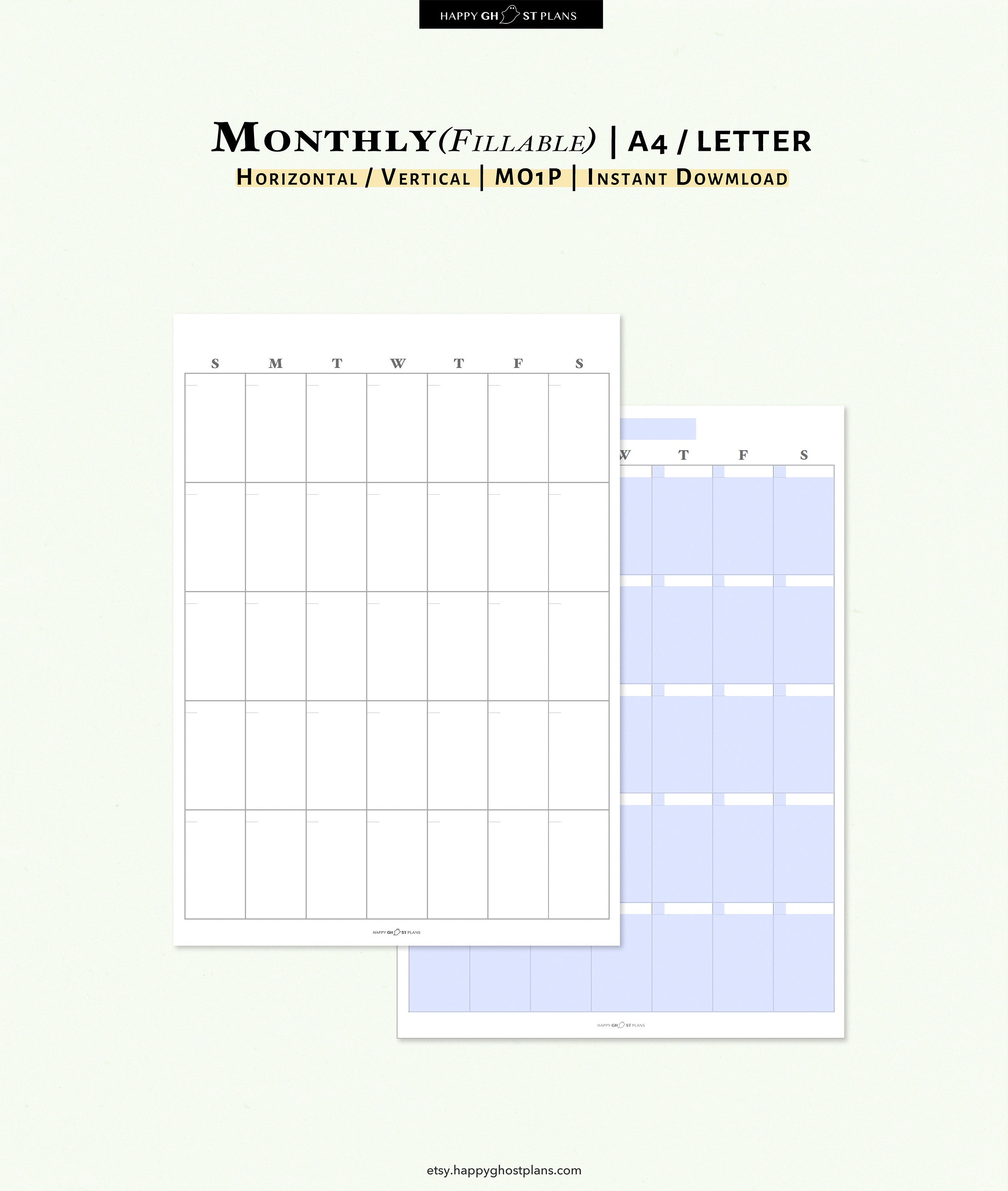 Monthly Planner Fillable A4 US Letter Horizontal and - Etsy
