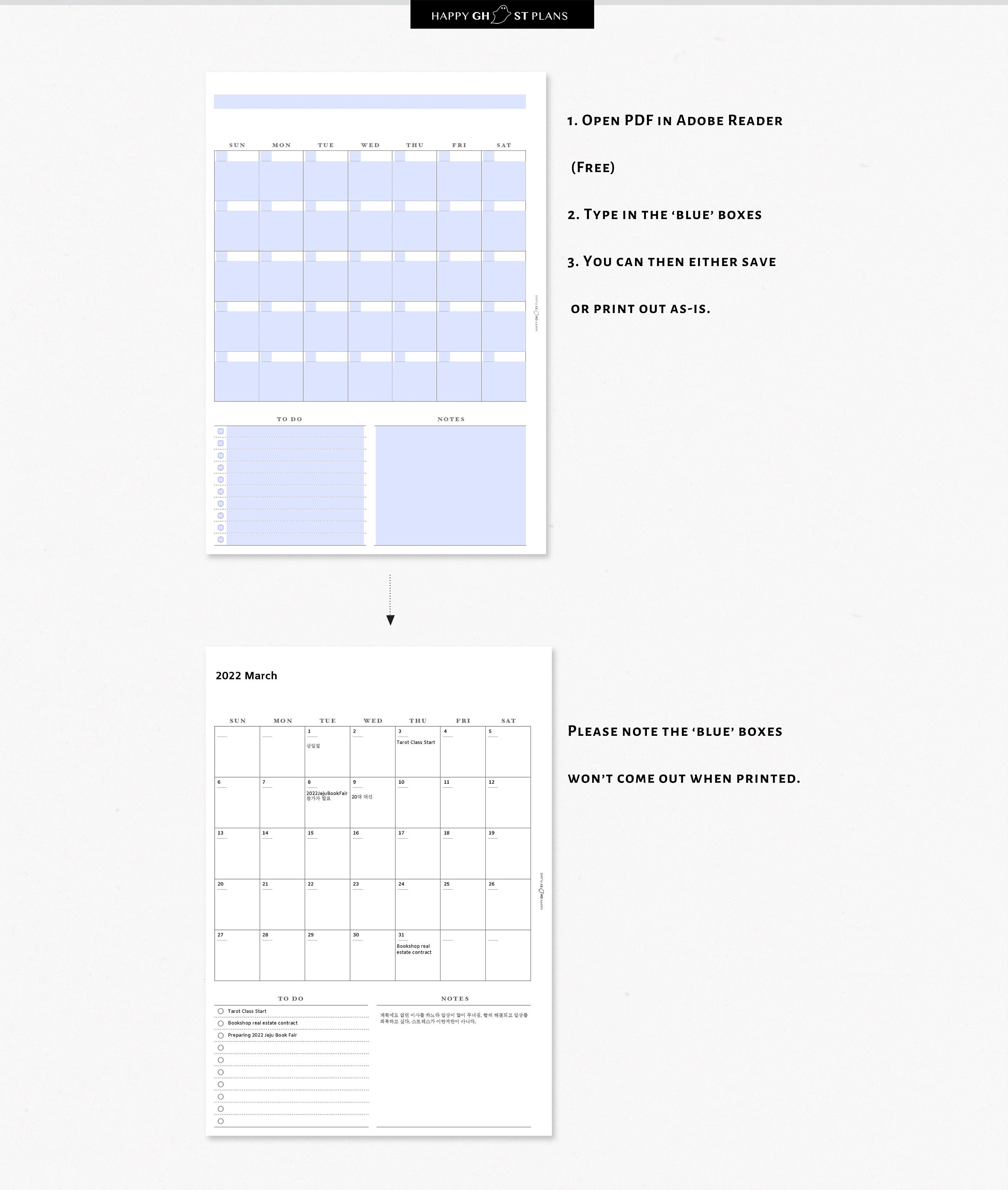 Monthly Planner Template for Printable and Editable PDF, A4 and Letter ...