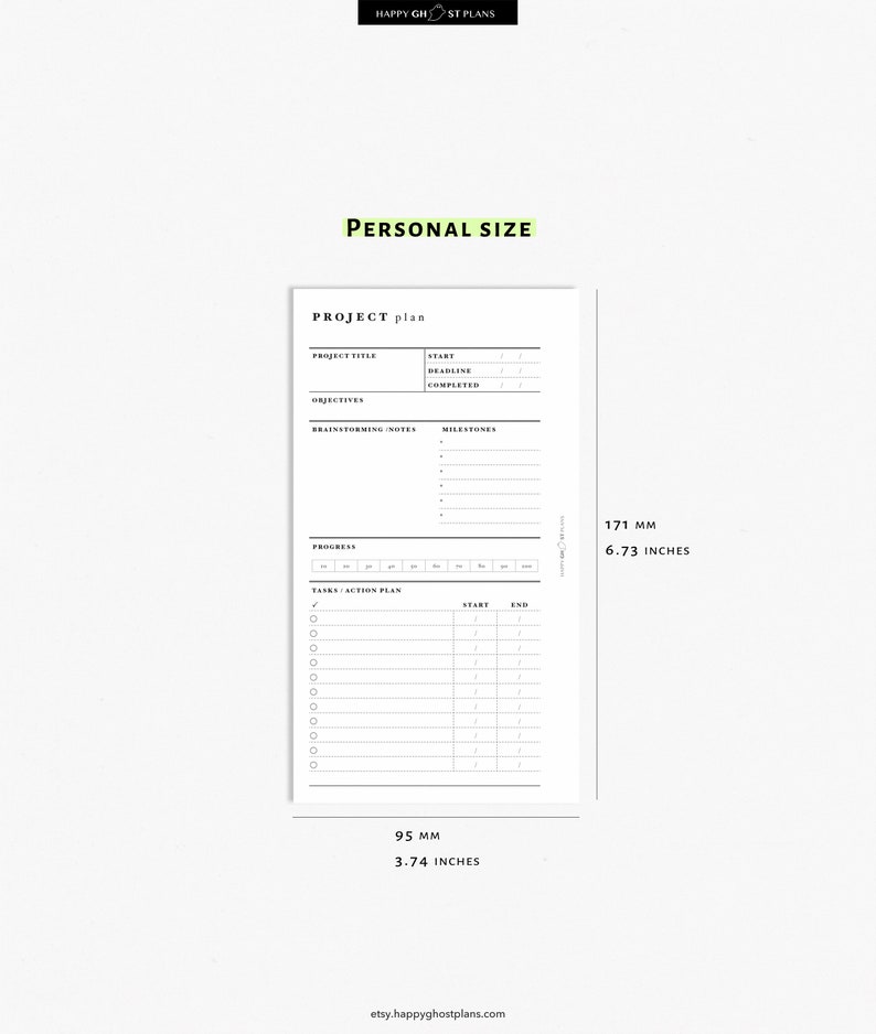 Project Planner Printable Insert for Personal Size Planner, for Action ...