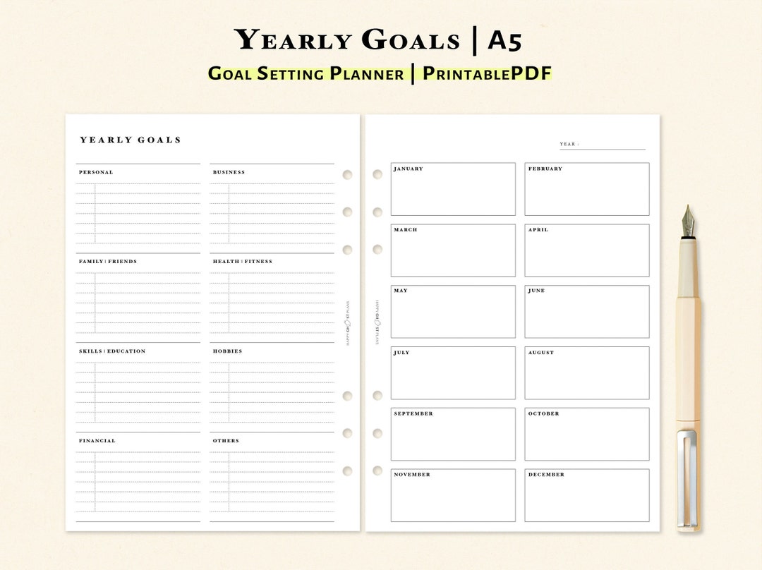 Yearly Goal Setting Planner Printable A5 Inserts Yearly - Etsy