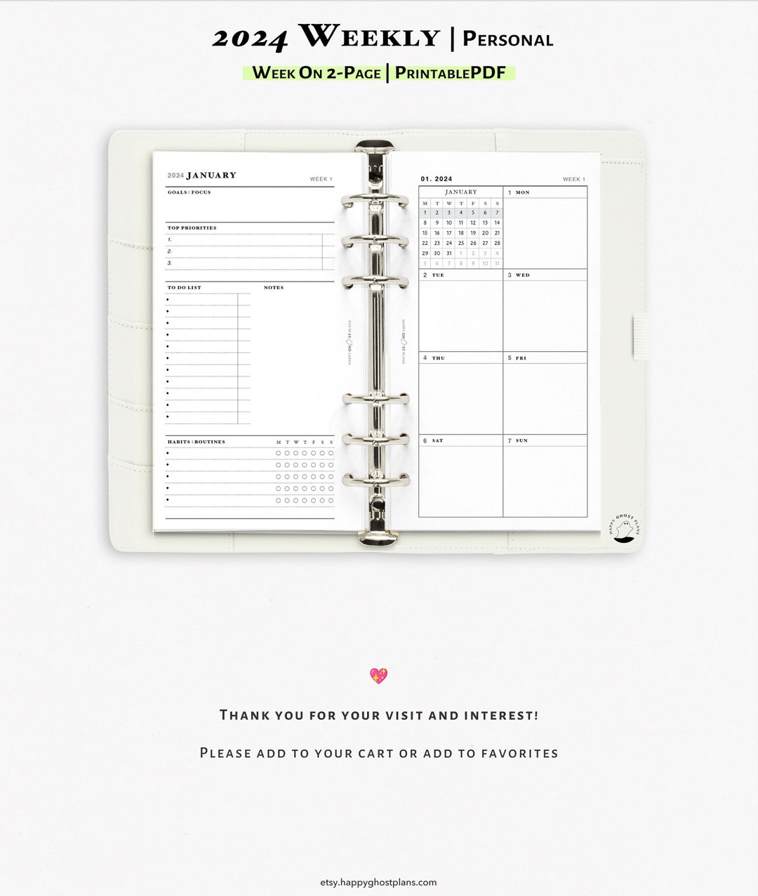 2024 Weekly Planner Printable Personal Size Planner Insert - Etsy