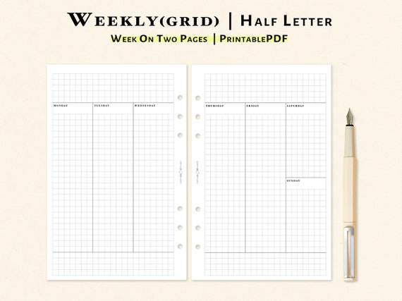 Weekly Planner Printable Half Letter Inserts Undated Simple - Etsy