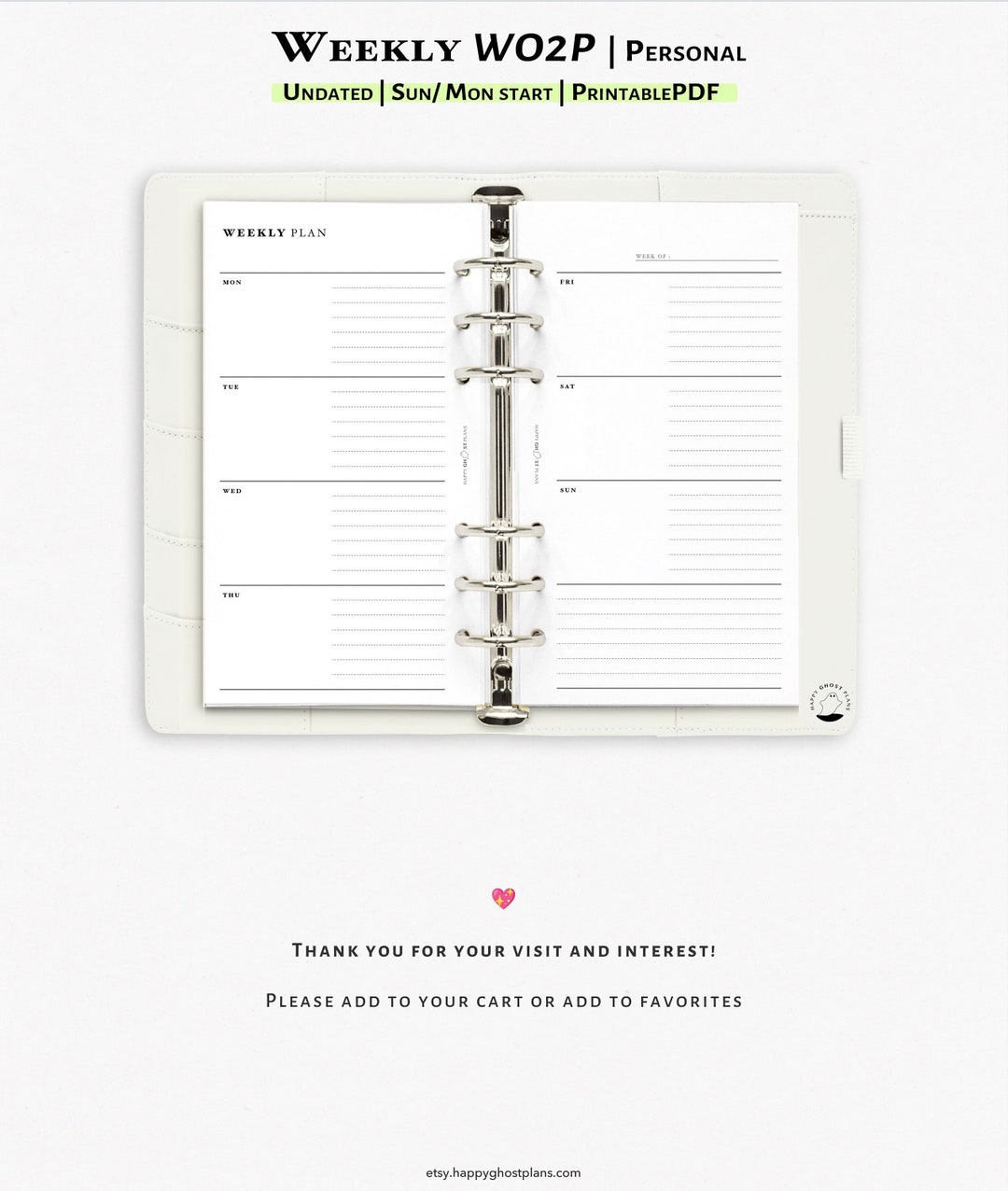 Weekly Planner Printable Insert for Personal Size Planner | Week on 2 ...