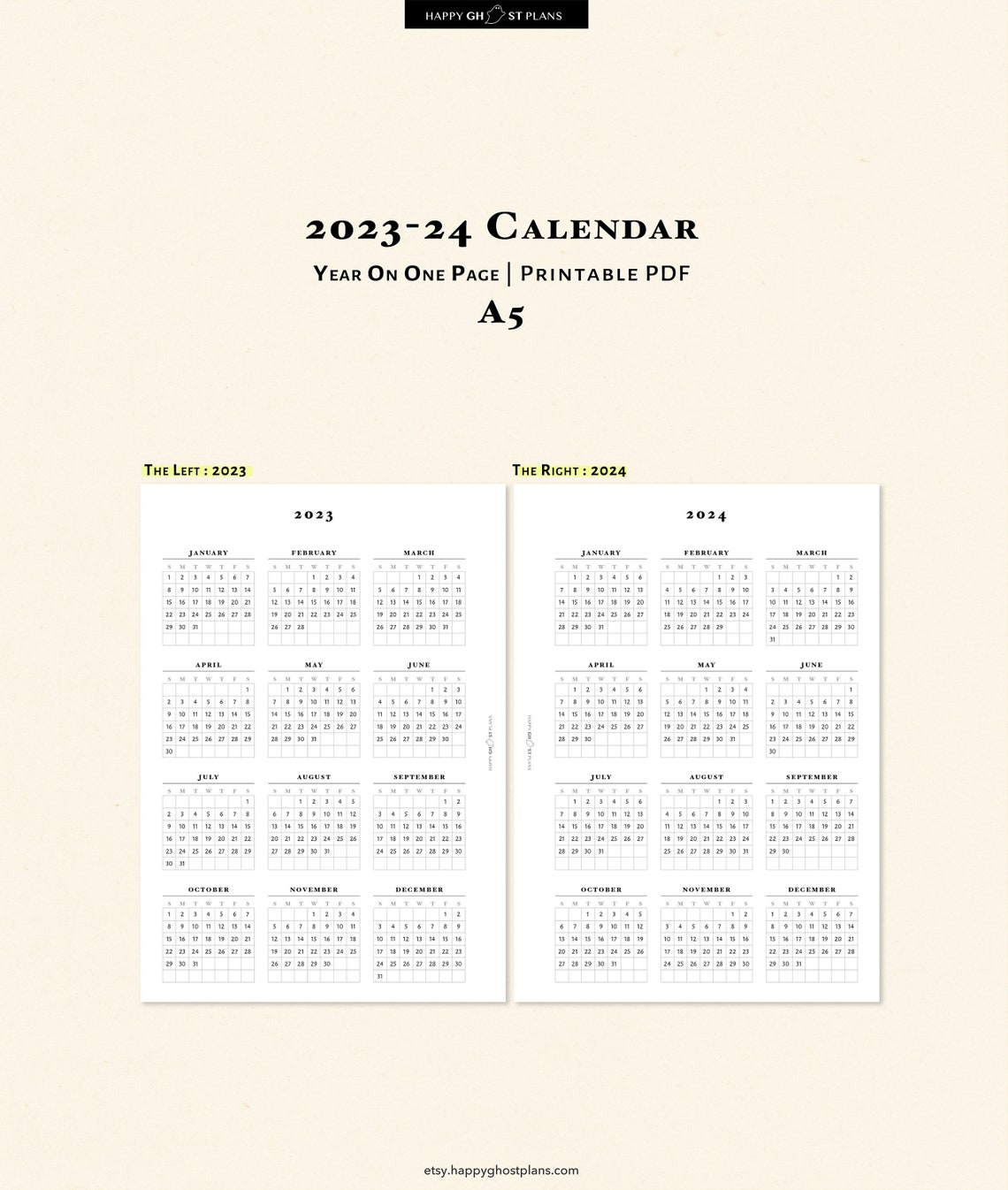 2023-2024 Calendar Printable A5 Size Inserts Yearly - Etsy