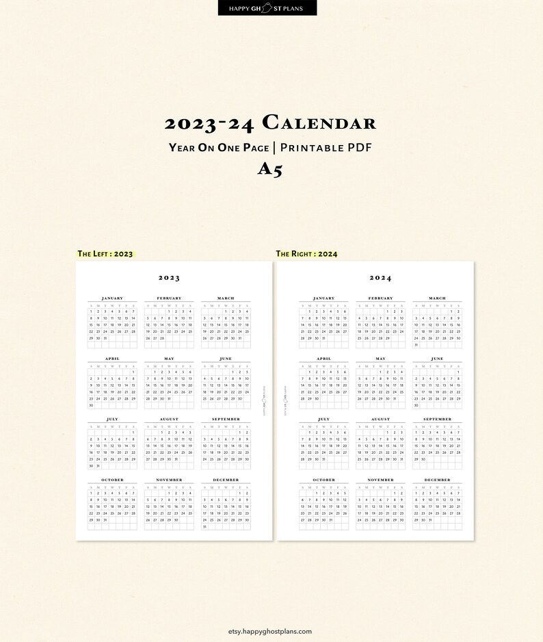 2023-2024 Calendar Printable A5 Size Inserts Yearly - Etsy