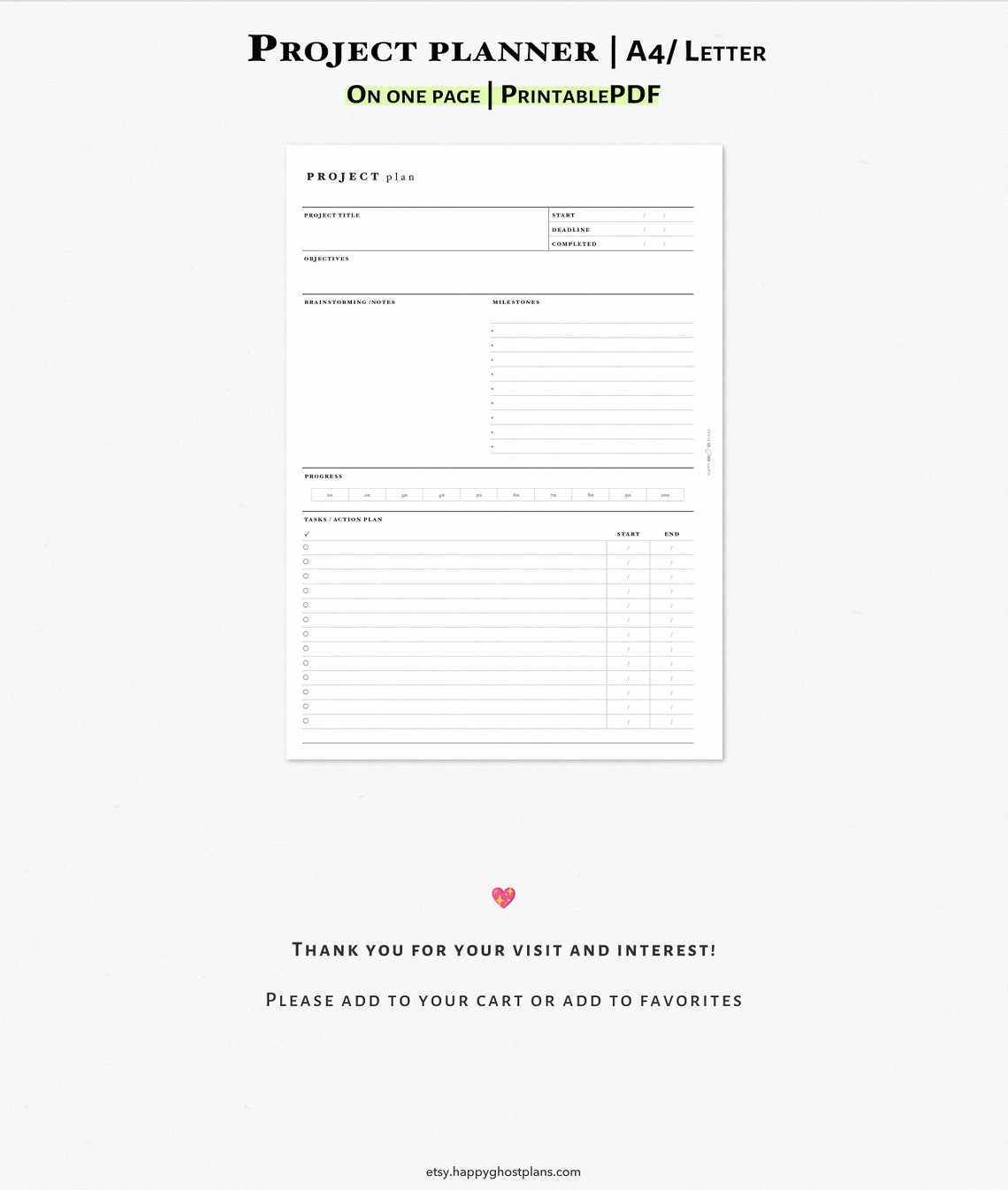 Project Planner Printable Insert for A4 and Letter Size Planner, for ...