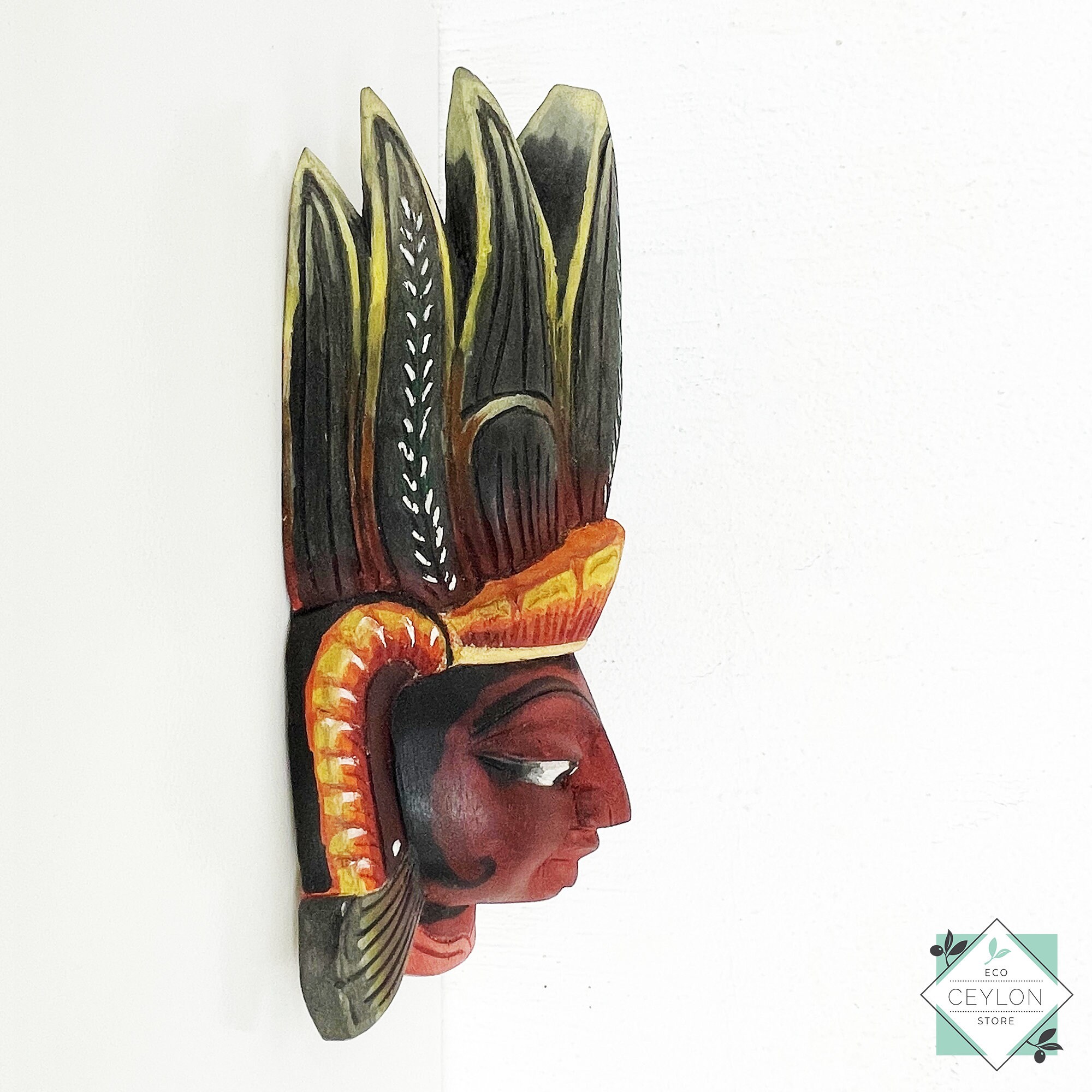 Wooden Red Color Goddess Good Luck Mask Wall Decor, Hand Carved Wooden ...