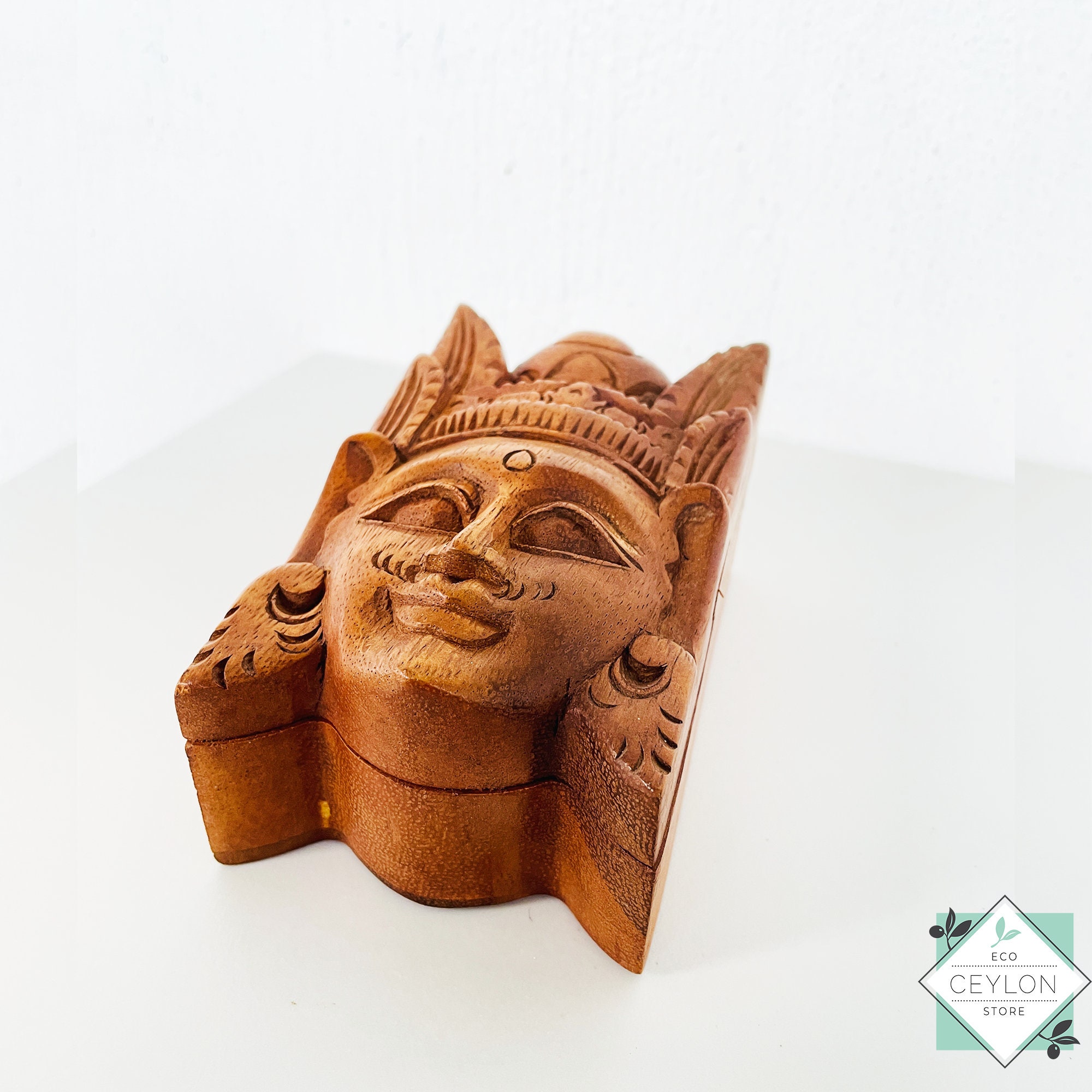 Wooden Mask Secret Box Sculpture Hand Carved Wooden Mask Puzzle Box ...