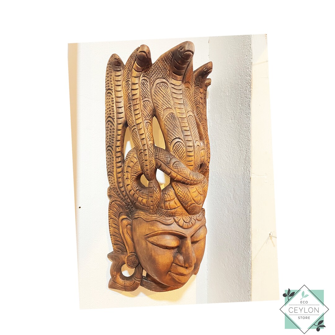 Hand Carved Wooden Sanke God Naga Raksha Mask, Wooden Wall Deco Mask ...