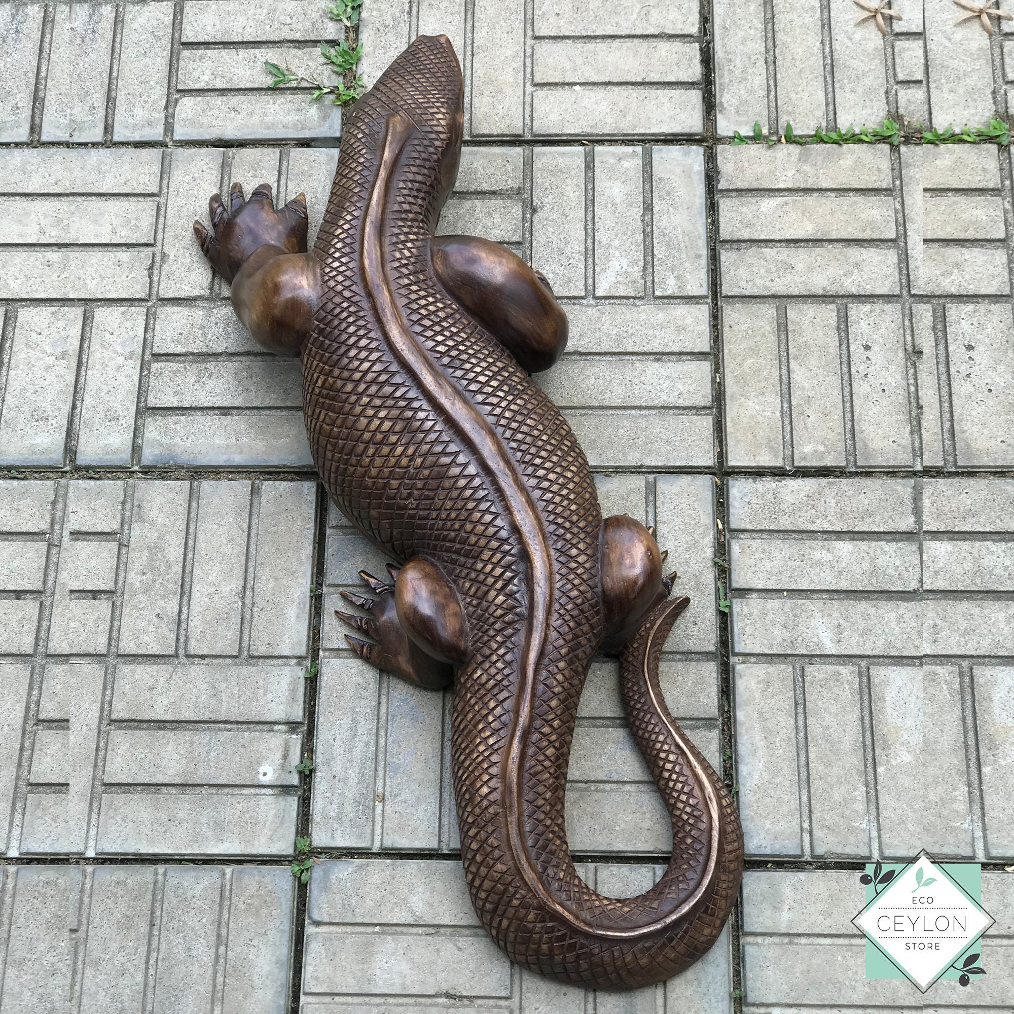 Hand Carved Wooden Lizard, Wooden Crocodile , Crocodile Figurine ...