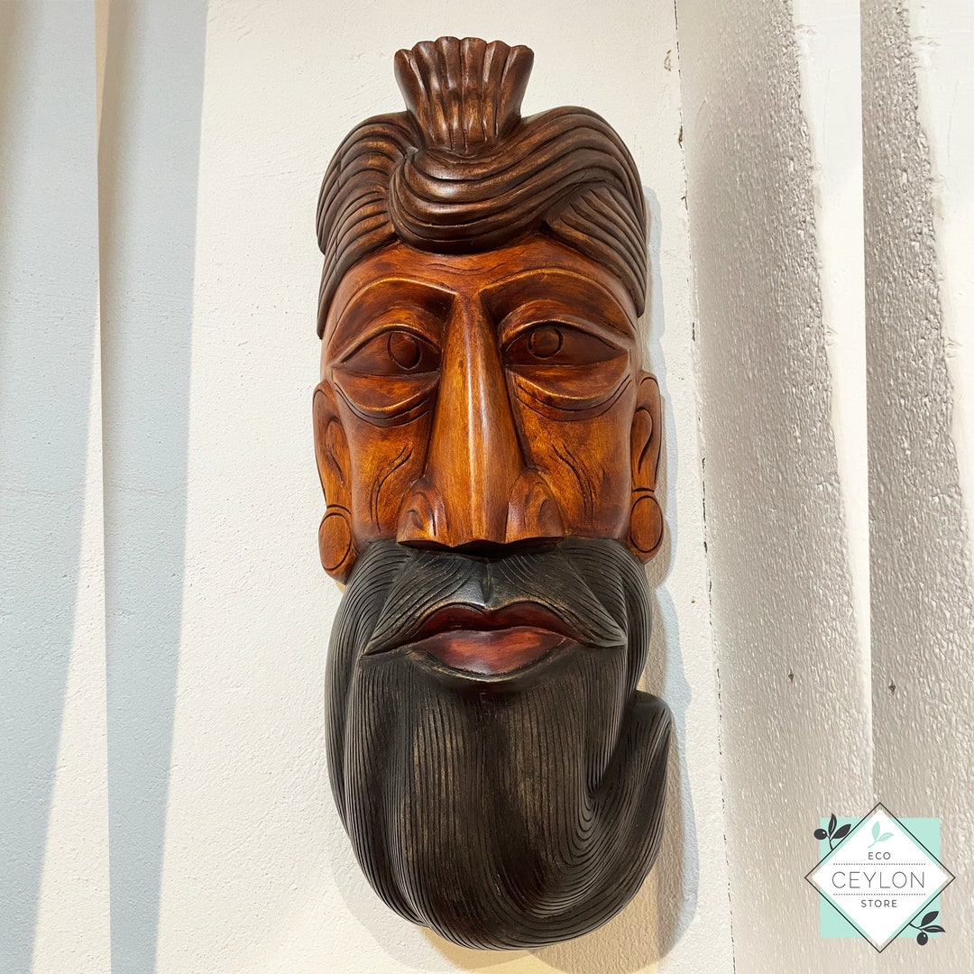 Hand Carved Wooden Old Man Mask With Beard Home Deco Long - Etsy