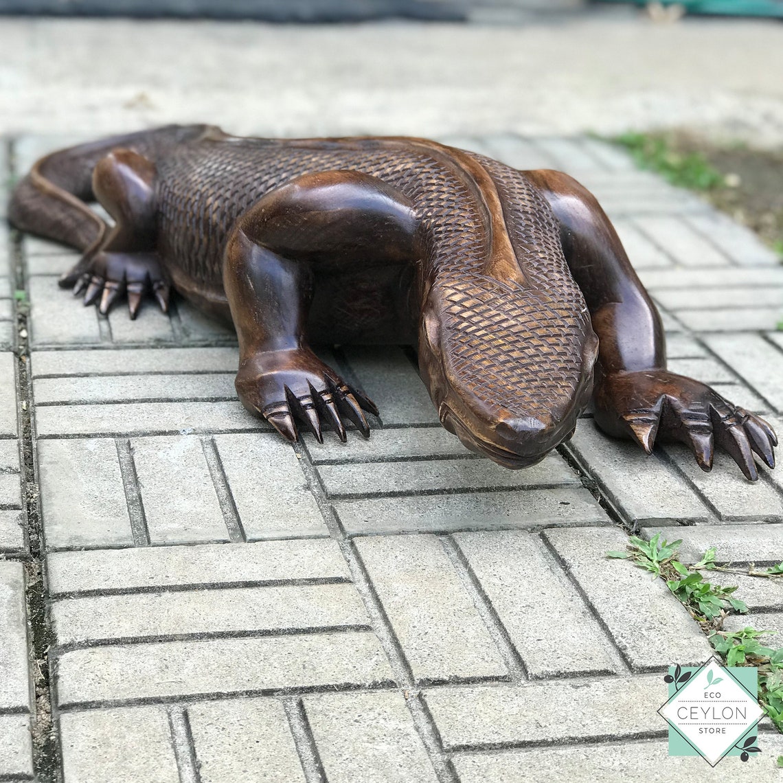 Hand Carved Wooden Lizard, Wooden Crocodile , Crocodile Figurine ...