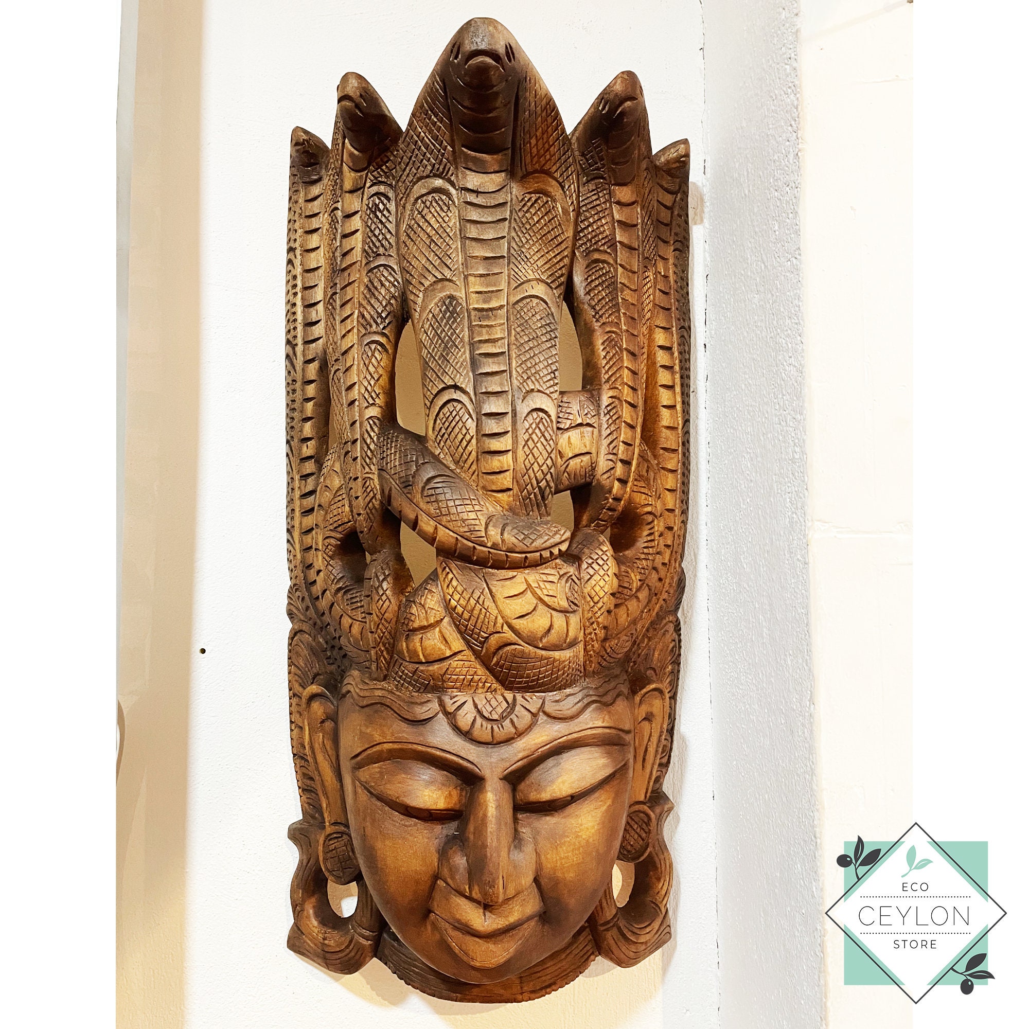 Hand Carved Wooden Sanke God Naga Raksha Mask, Wooden Wall Deco Mask ...