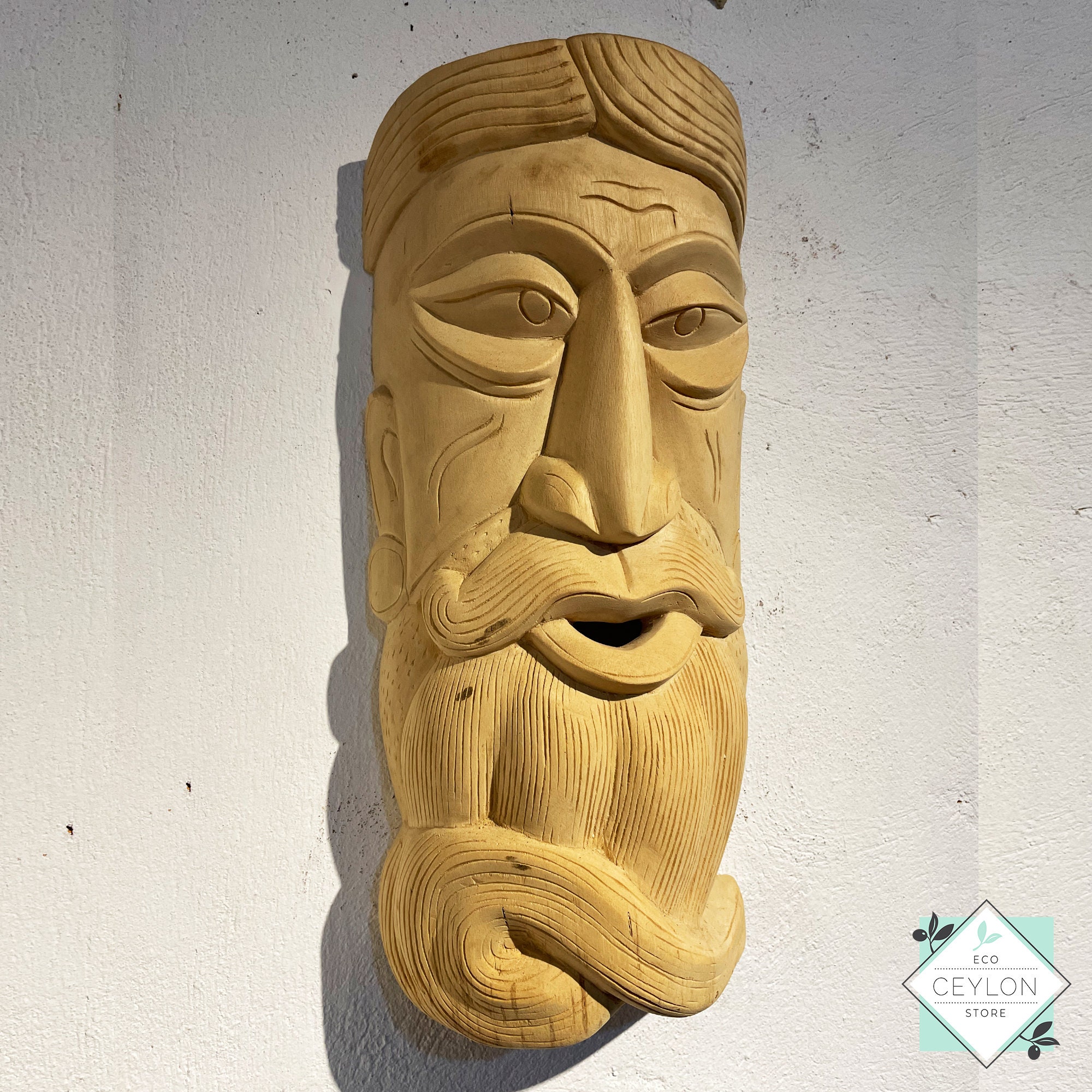 Hand Carved Wooden Old Man Mask, Home Decor Mask, White Home Decor ...