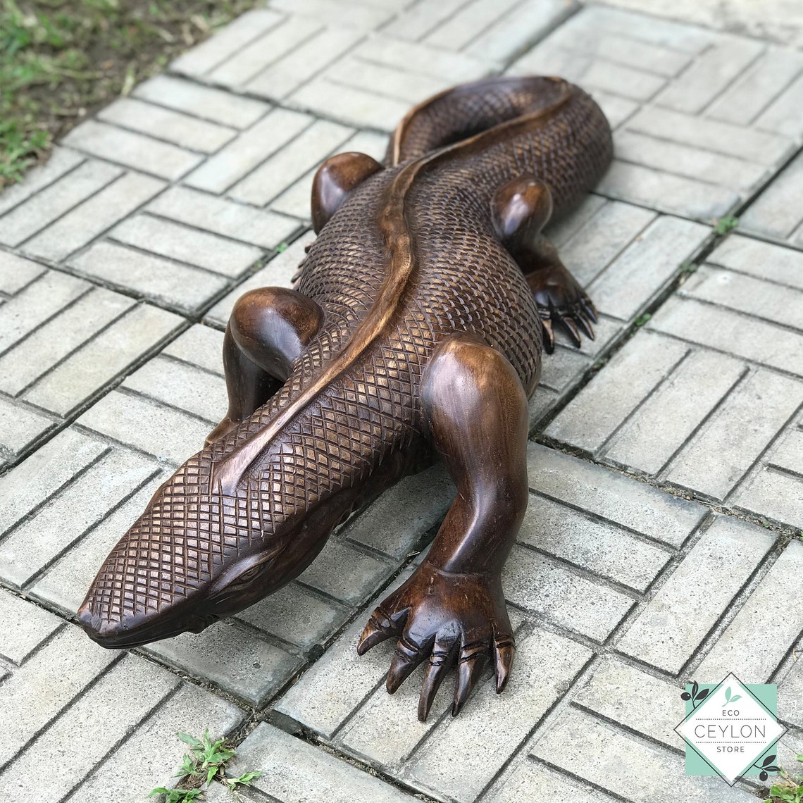 Hand Carved Wooden Lizard, Wooden Crocodile , Crocodile Figurine ...