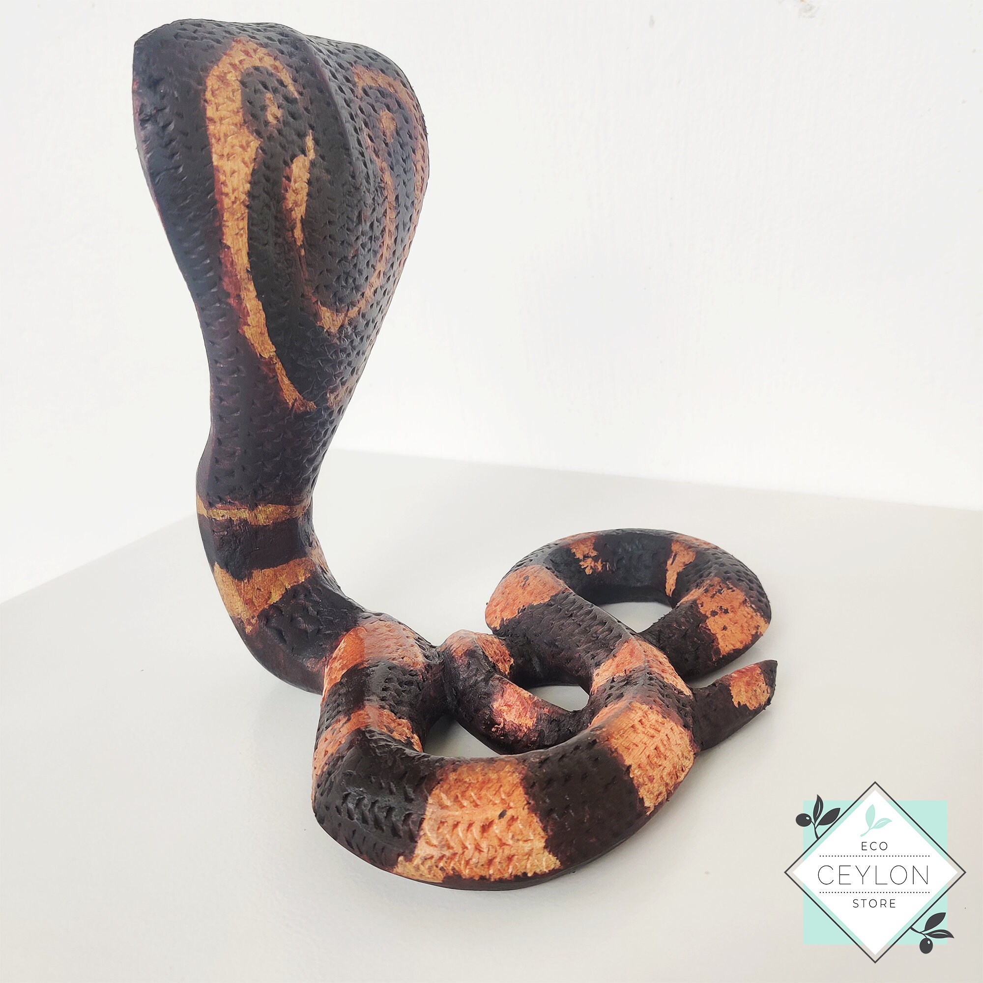 Hand Carved Wooden Snake Statue, Wood Reptile Sculpture, Snake Boho ...