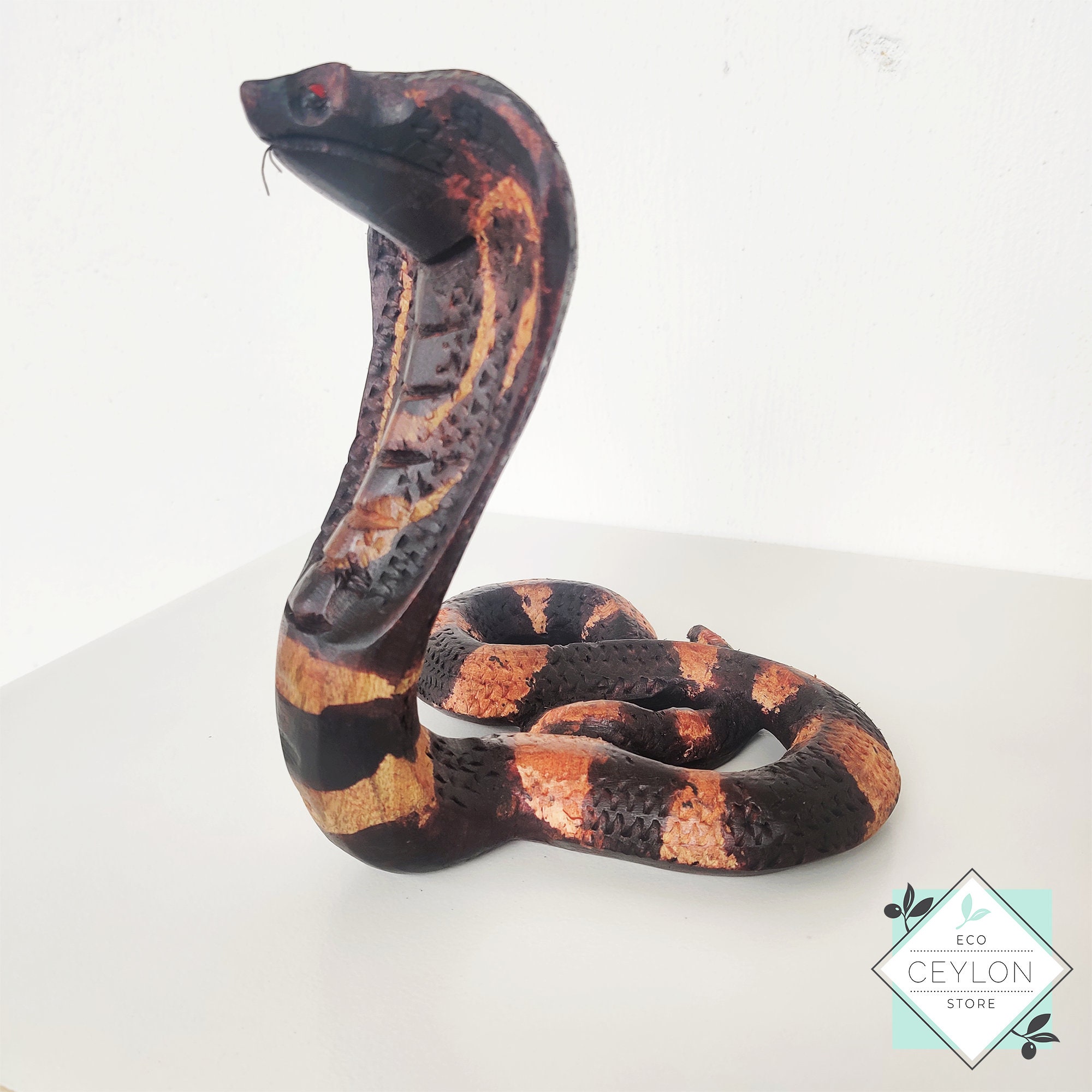 Hand Carved Wooden Snake Statue, Wood Reptile Sculpture, Snake Boho ...