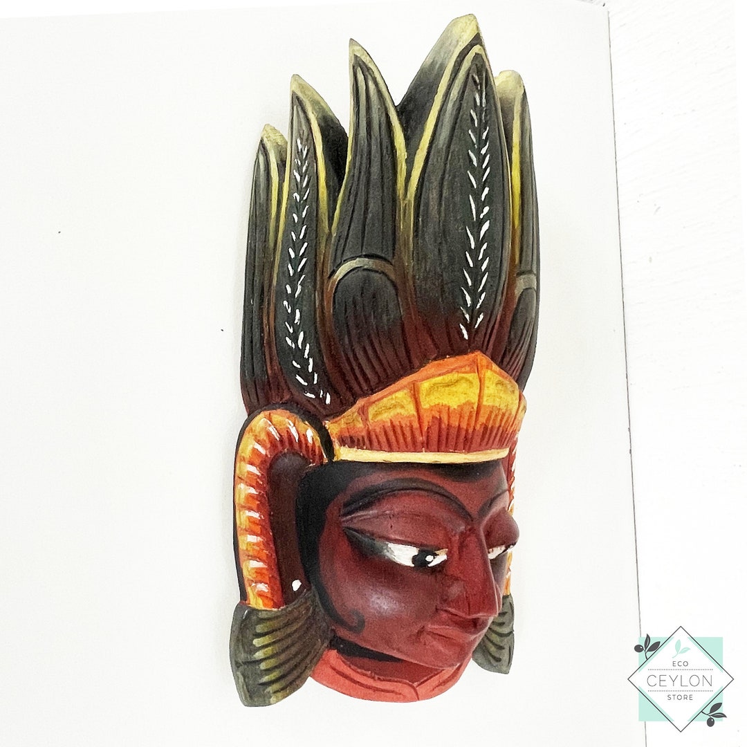 Wooden Red Color Goddess Good Luck Mask Wall Decor, Hand Carved Wooden ...