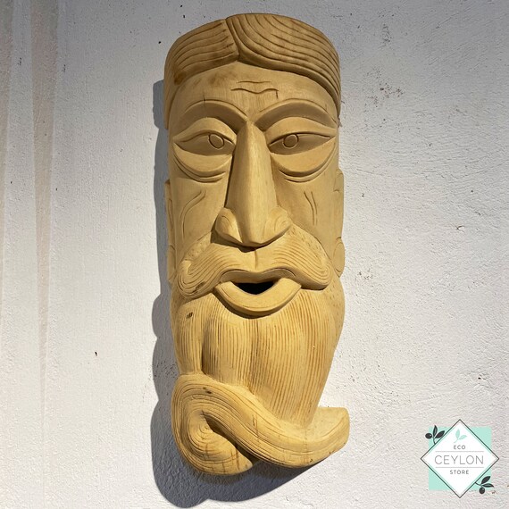 Hand Carved Wooden Old Man Mask Home Decor Mask White Home | Etsy