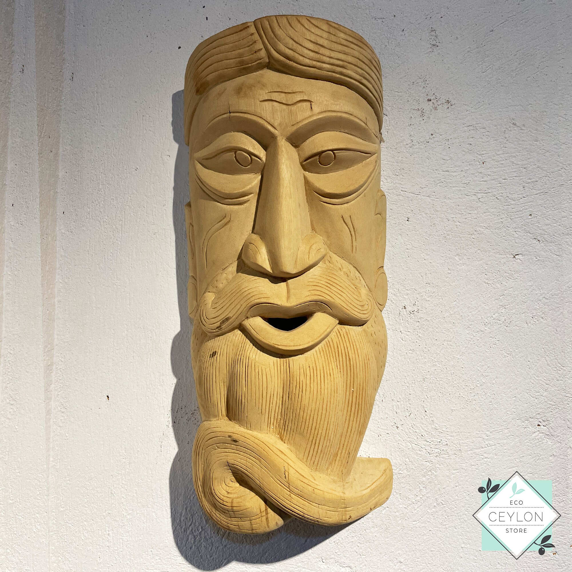 Hand Carved Wooden Old Man Mask, Home Decor Mask, White Home Decor ...