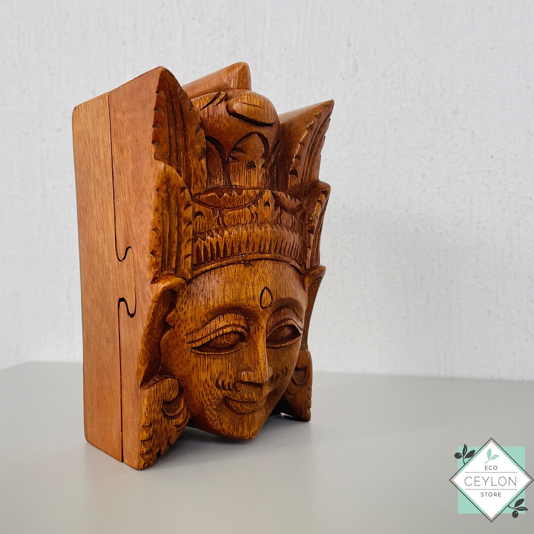 Wooden Mask Secret Box Sculpture Hand Carved Wooden Mask Puzzle Box ...