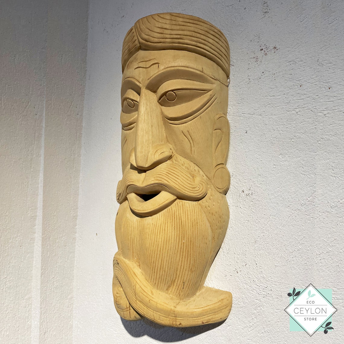 Hand Carved Wooden Old Man Mask Home Decor Mask White Home | Etsy