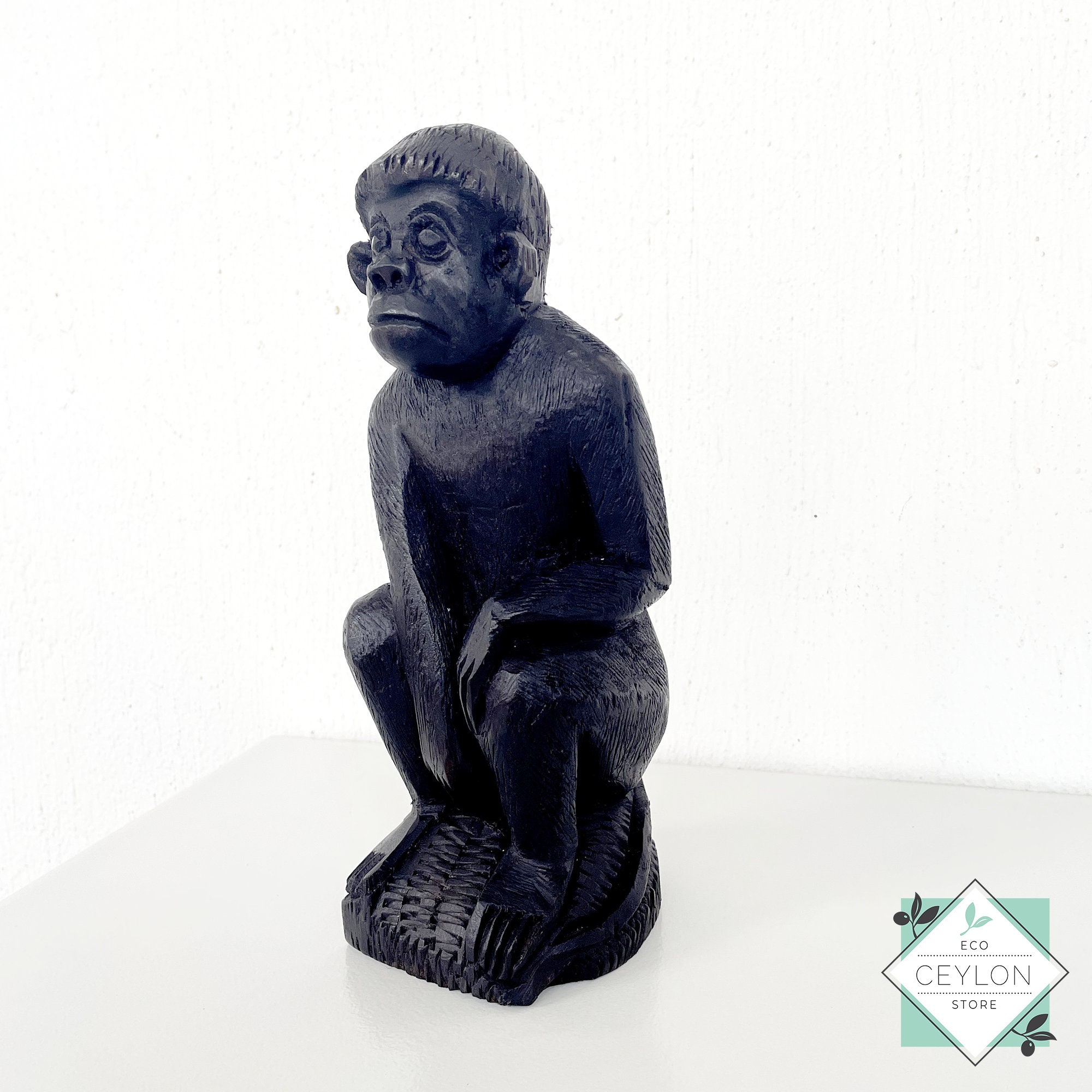 Wood Moneky Statue, Hand Carved Wood Monkey Sculpture, Monkey Gift ...