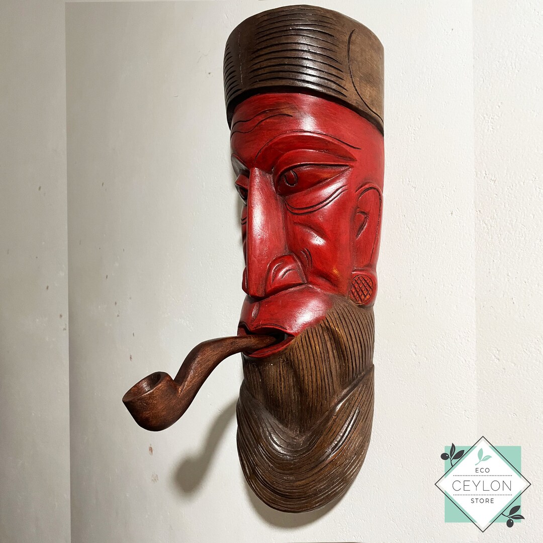 Hand Carved Wooden Mask, Folk Art, Vintage Home Decor, Wall Hanging ...