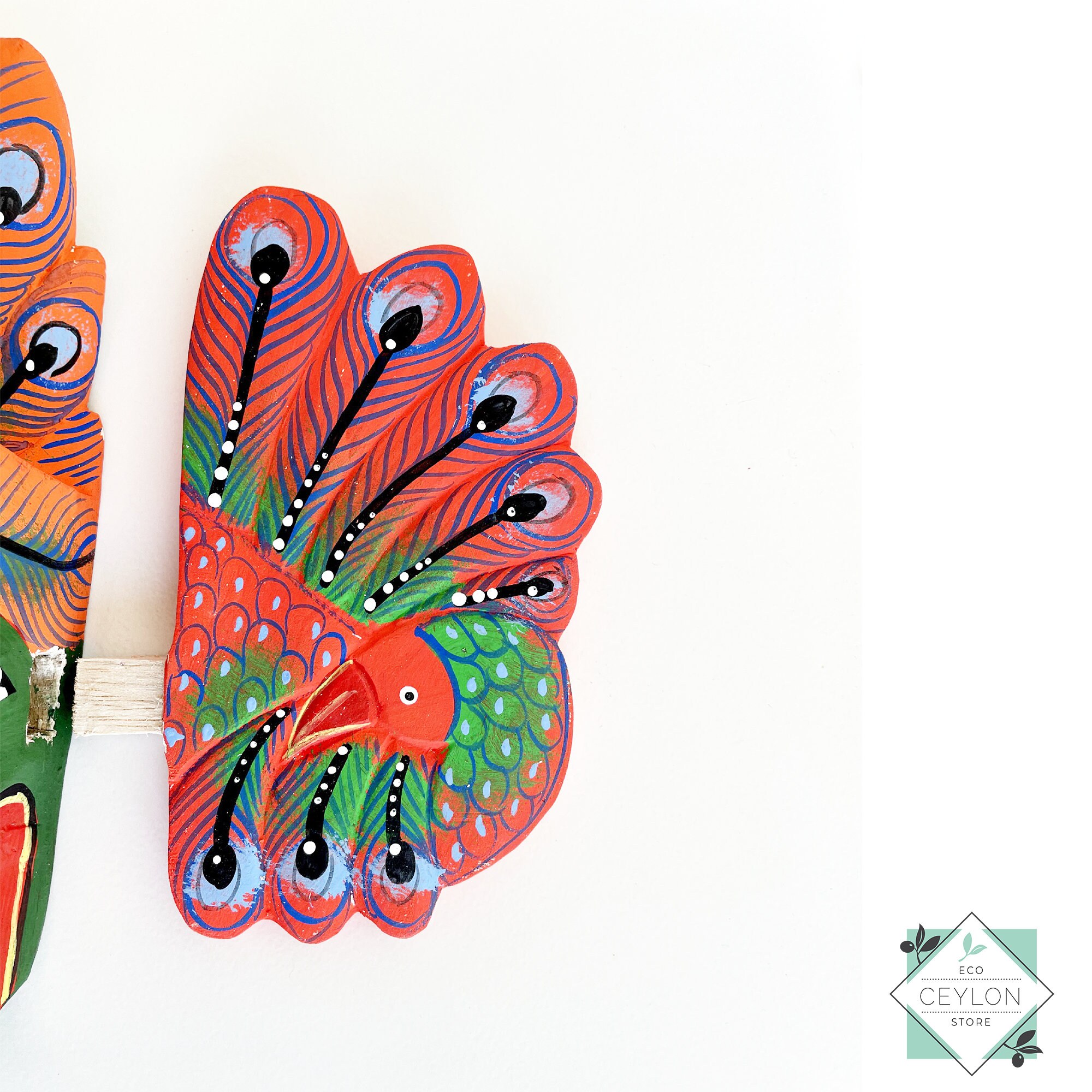 Hand Carved Wooden Orange Color Mask Home Decor Mayura Raksha - Etsy