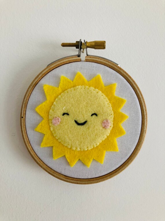 Small Felt Sun embroidery on hoop | Etsy