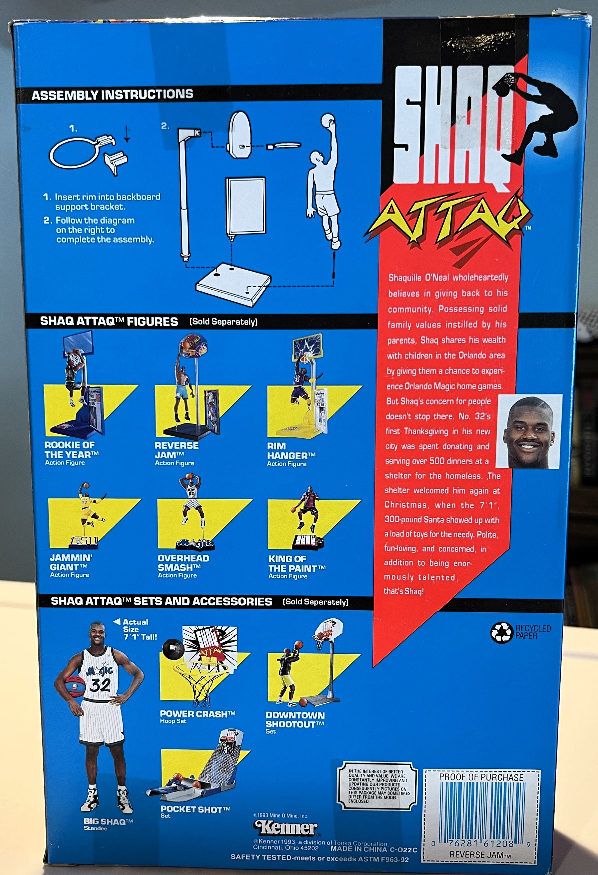 1993 Kenner Shaq Attack Orlando Magic Shaquille O'neal Reverse Jam NBA ...