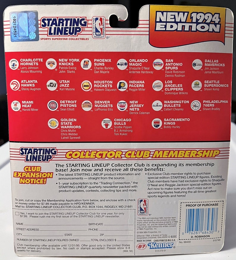 1994 Kenner Starting Lineup San Antonio Spurs David Robinson NBA Figure ...