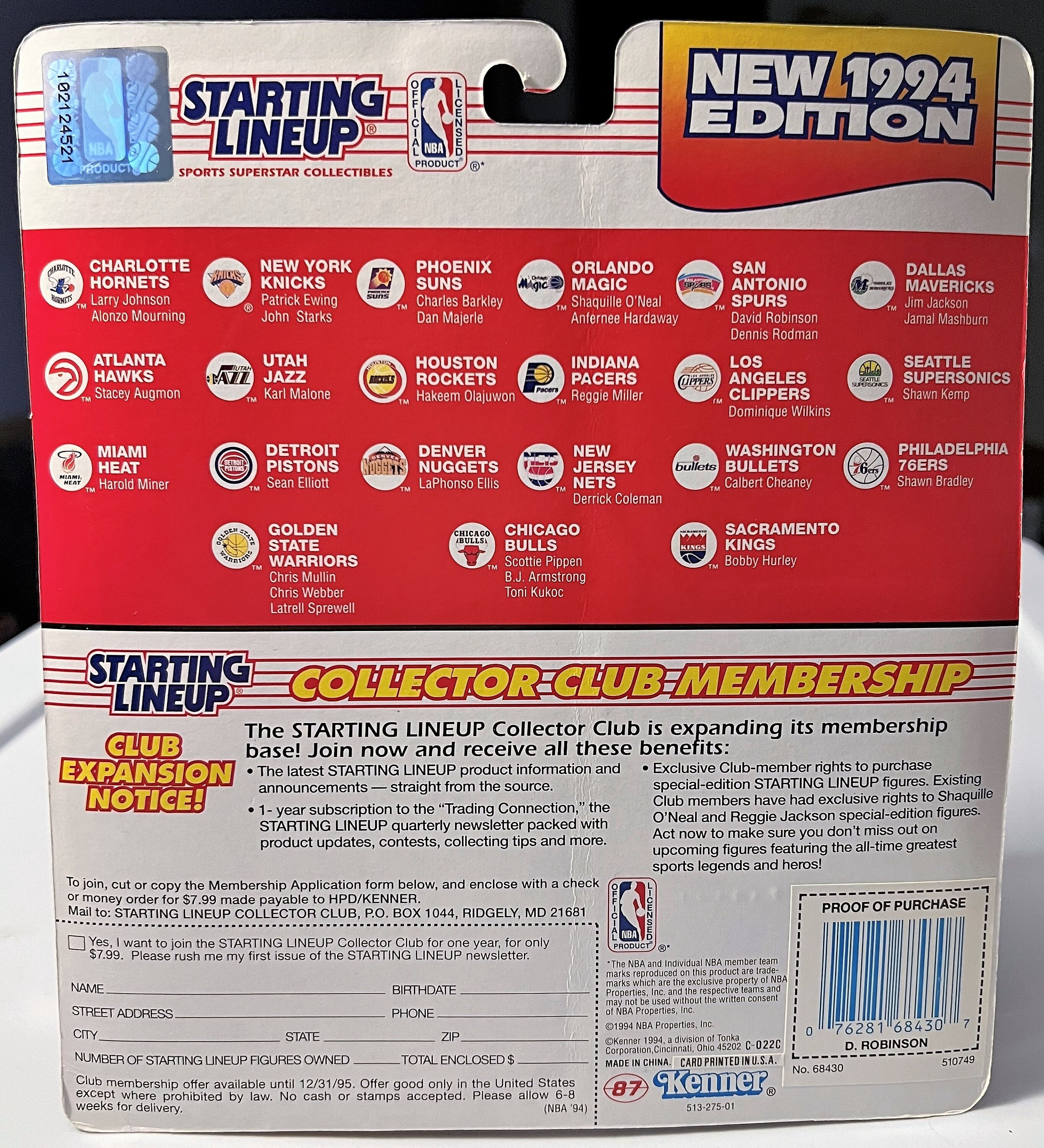 1994 Kenner Starting Lineup San Antonio Spurs David Robinson NBA Figure ...