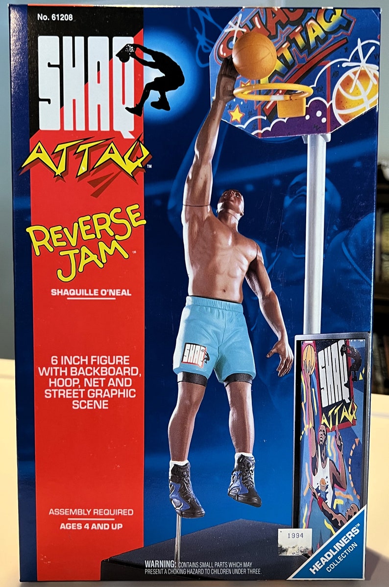 1993 Kenner Shaq Attack Orlando Magic Shaquille O'neal Reverse Jam NBA ...