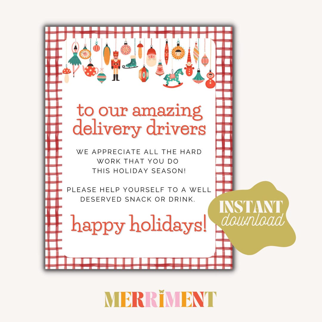 Delivery Driver Thank You Sign Printable, Christmas Package Delivery ...