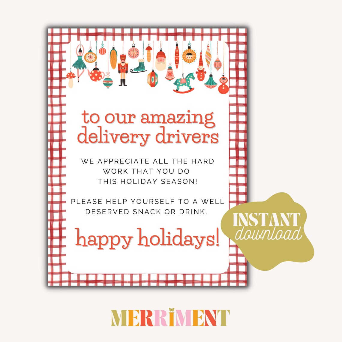 Delivery Driver Thank You Sign Printable, Christmas Package Delivery ...