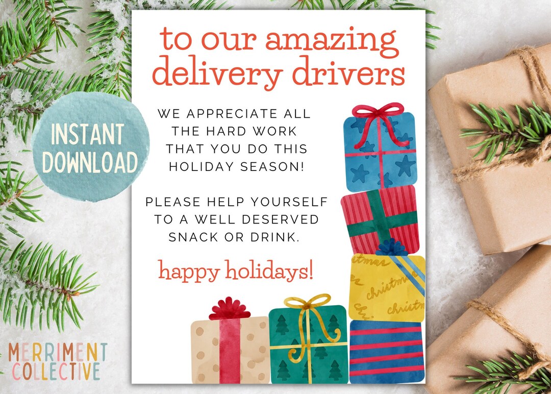 Delivery Driver Thank You Sign Printable, Christmas Package Delivery ...
