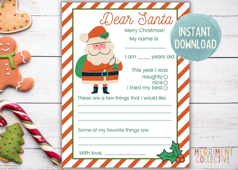 Letter to Santa, Instant Download, Printable, Santa Wish List, Template ...