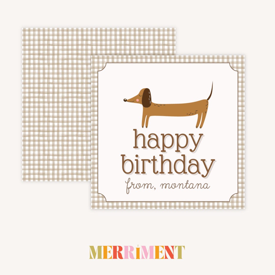 Dog Gift Tags | Gingham | Dachshund Wiener Dog | Happy Birthday Tag ...