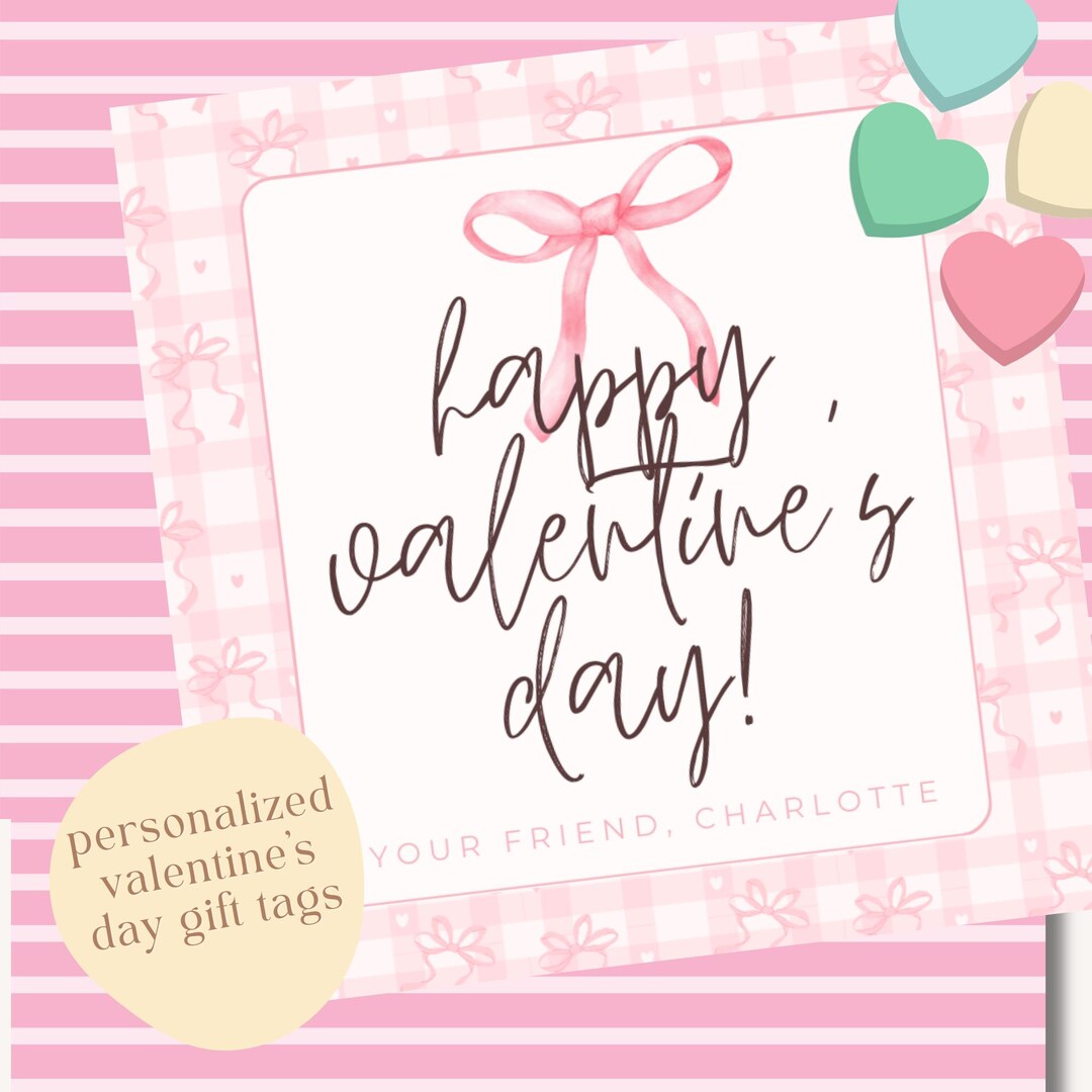 Pink Bow Valentines | Kids Gift Tag | Kids Classroom Valentine ...